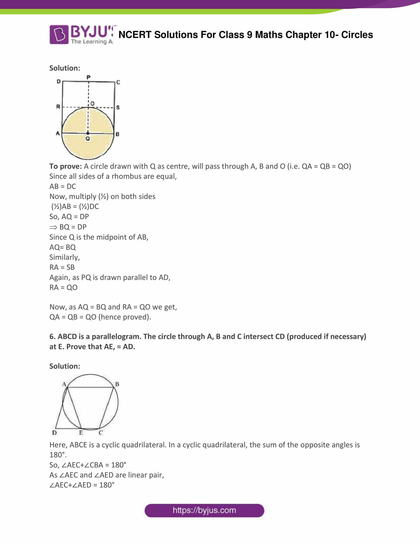 NCERT Solutions Class 9 Maths Chapter 10 Circles Free PDF Download
