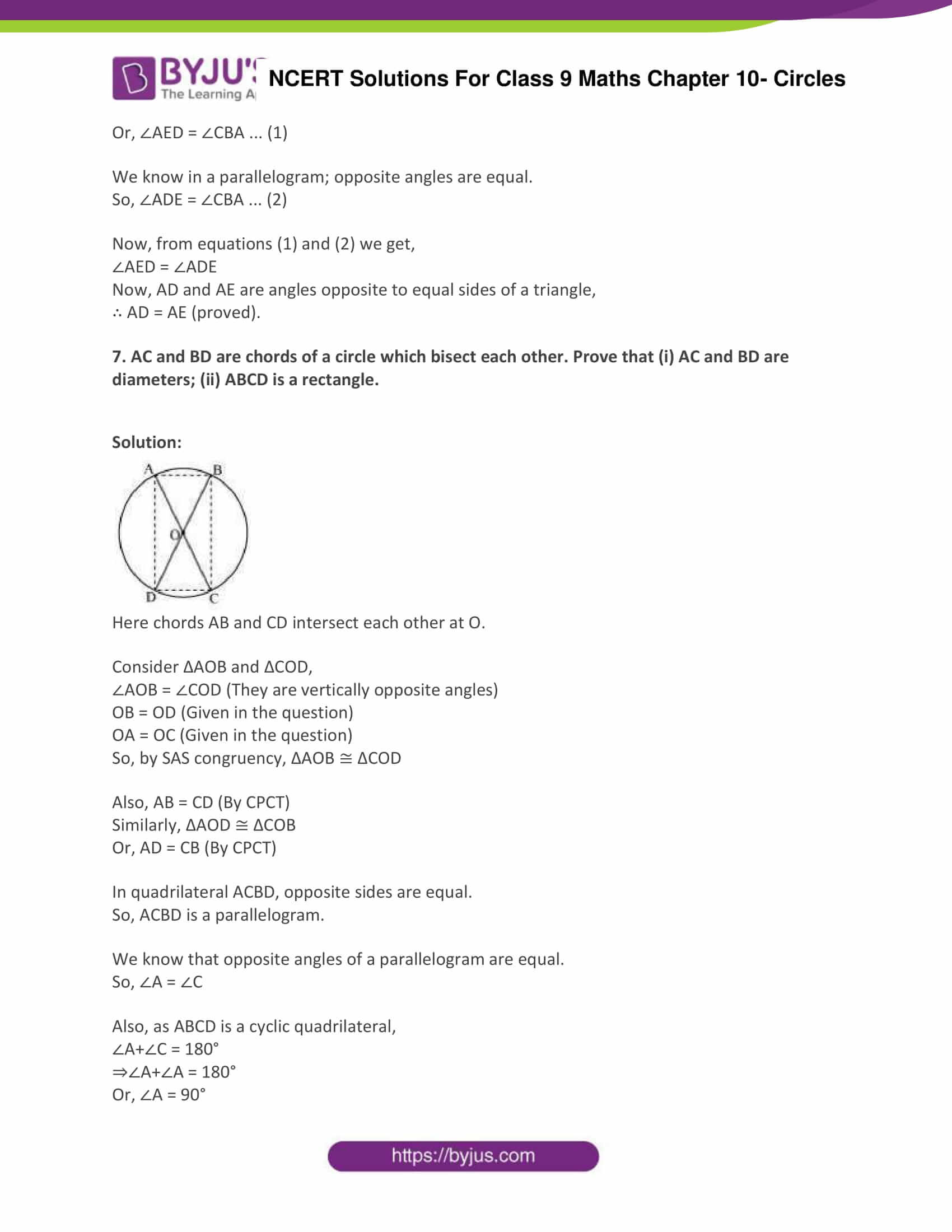 NCERT Solutions Class 9 Maths Chapter 10 Circles Free PDF Download