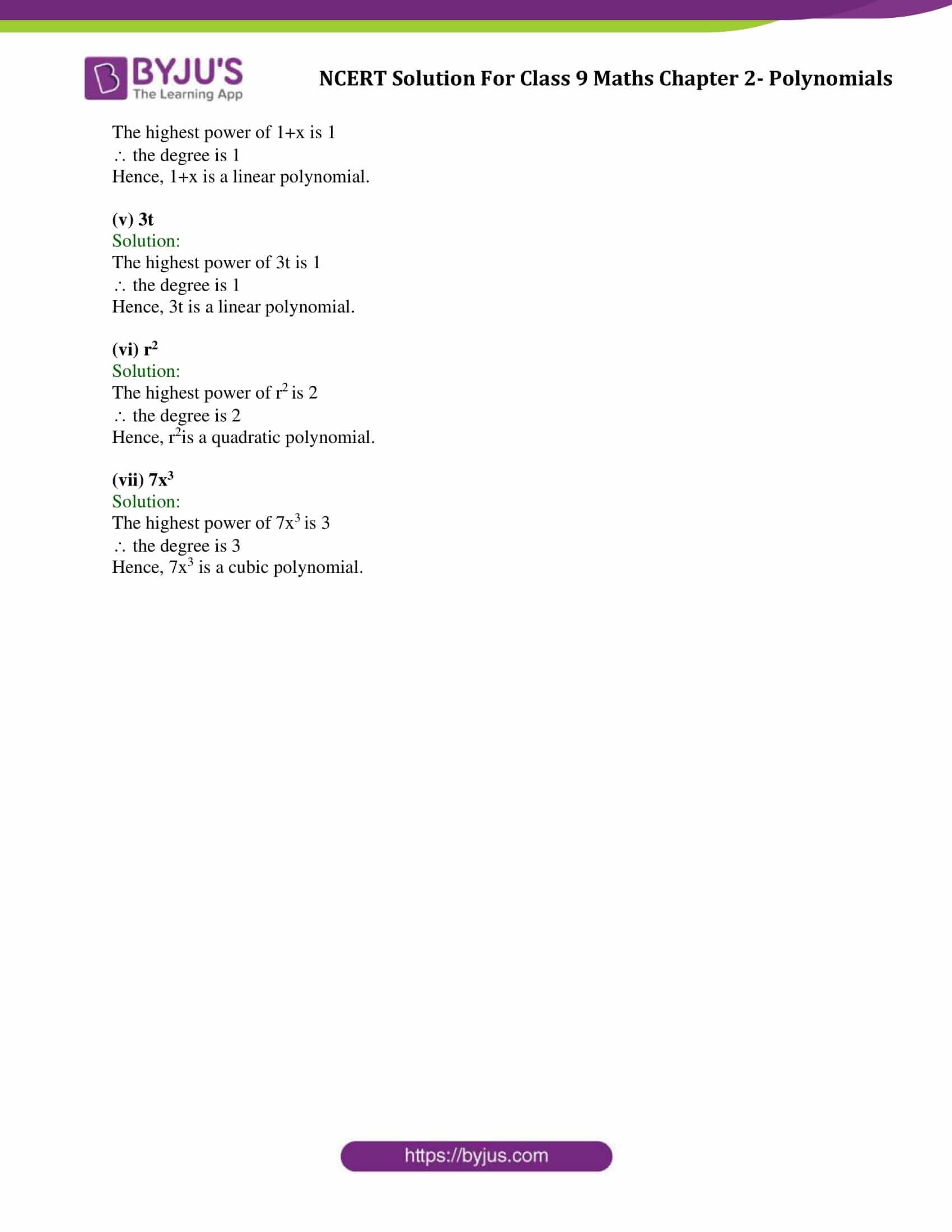 NCERT Solutions for Class 9 Maths Chapter 2 Polynomials