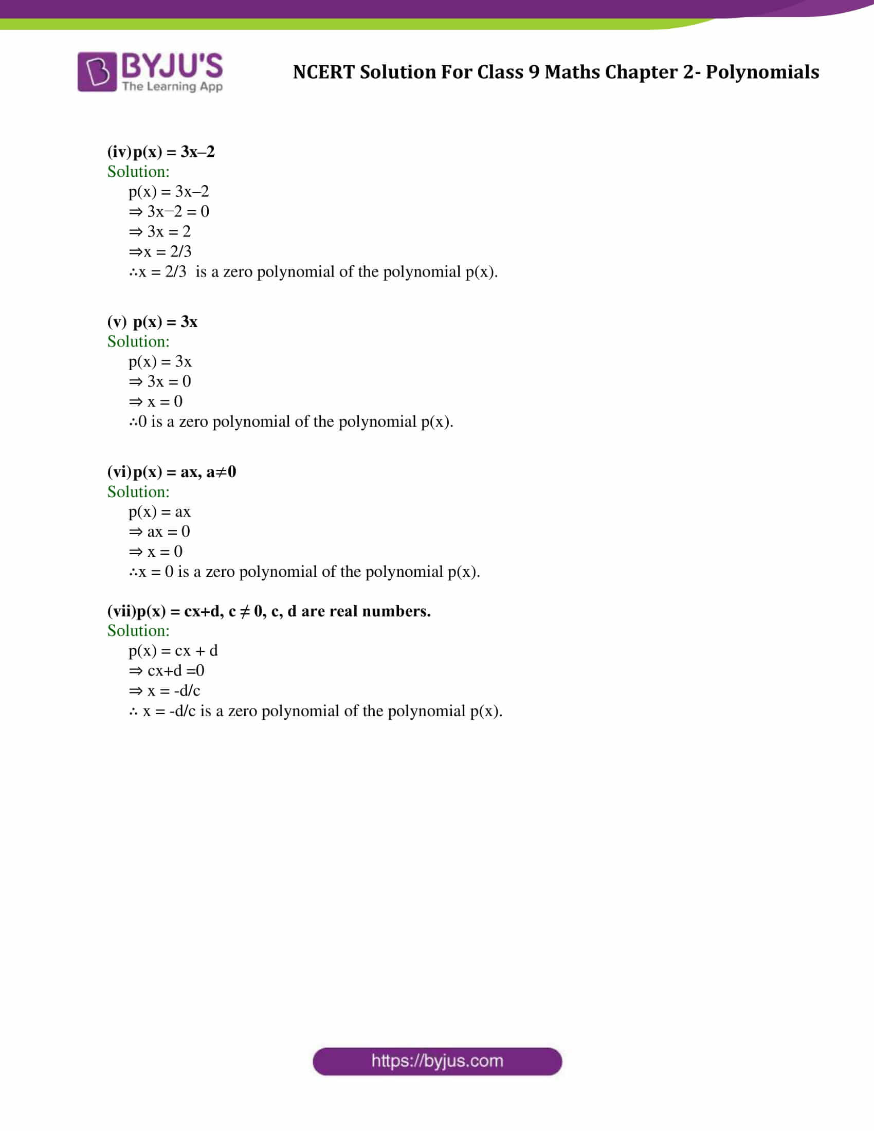 NCERT Solutions for Class 9 Maths Chapter 2 Polynomials