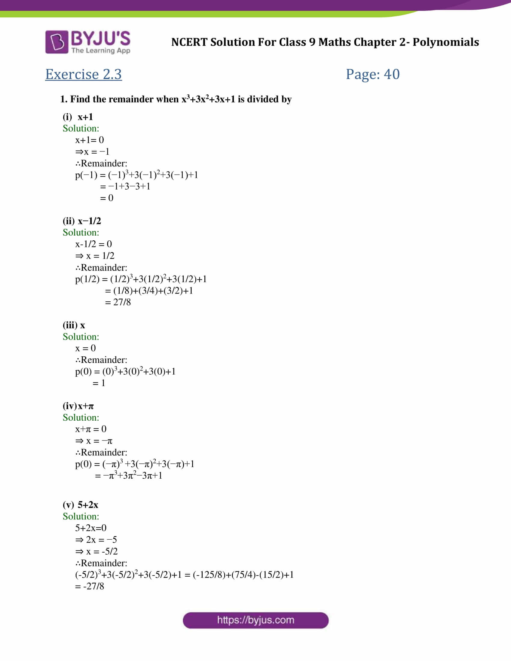NCERT Solutions for Class 9 Maths Chapter 2 Polynomials