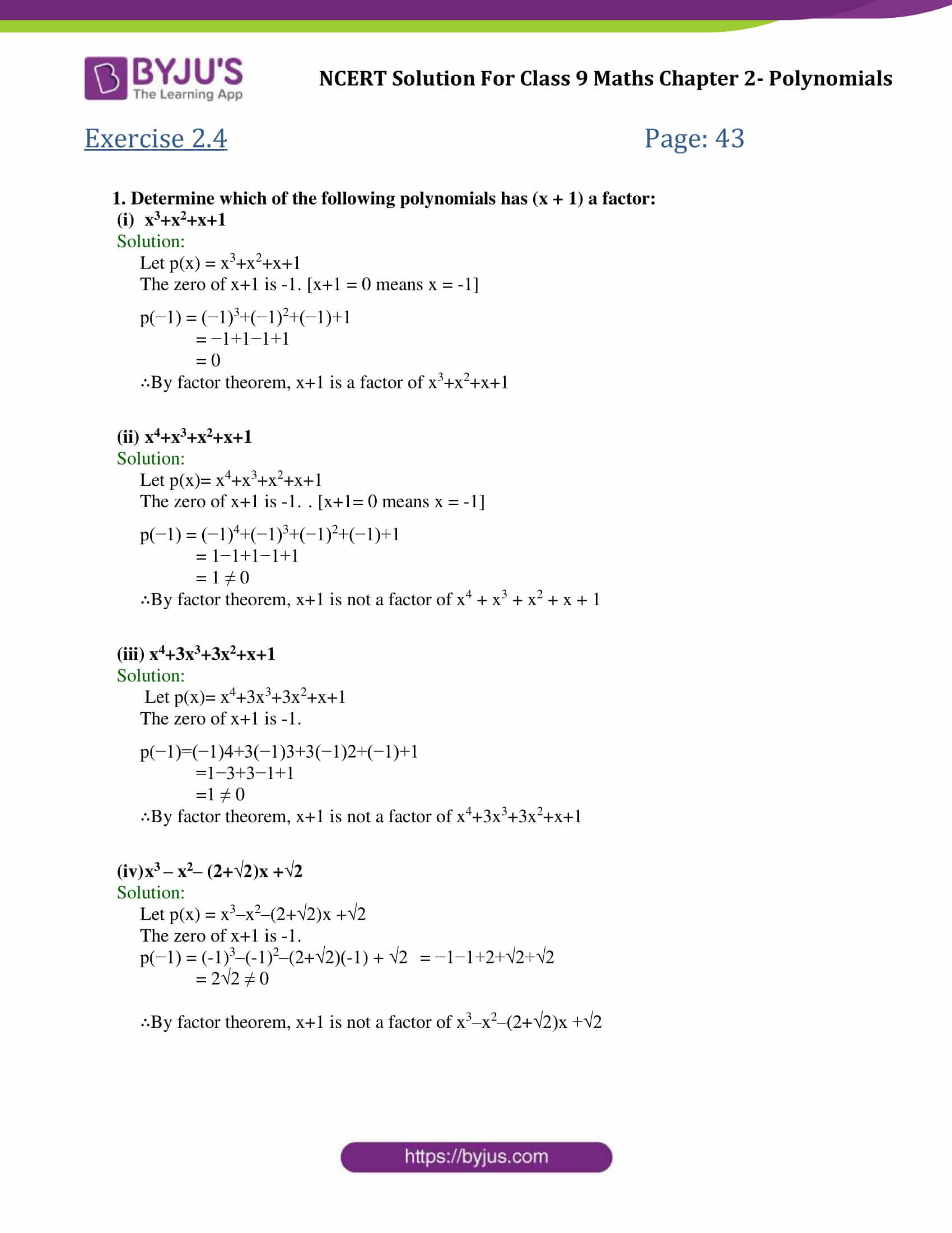NCERT Solutions for Class 9 Maths Chapter 2 Polynomial Ex 2.4 Free PDF ...