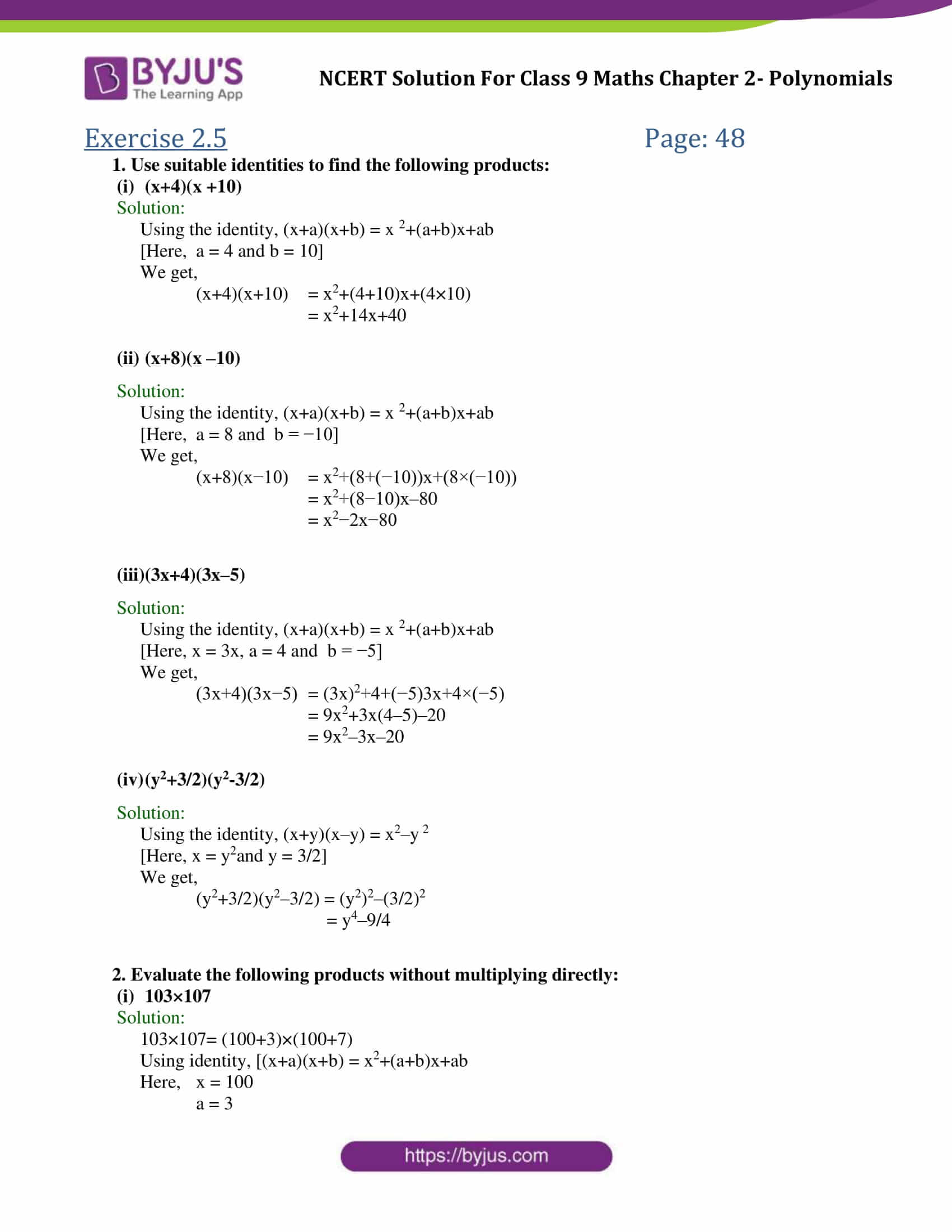 NCERT Solutions for Class 9 Maths Chapter 2 Polynomials