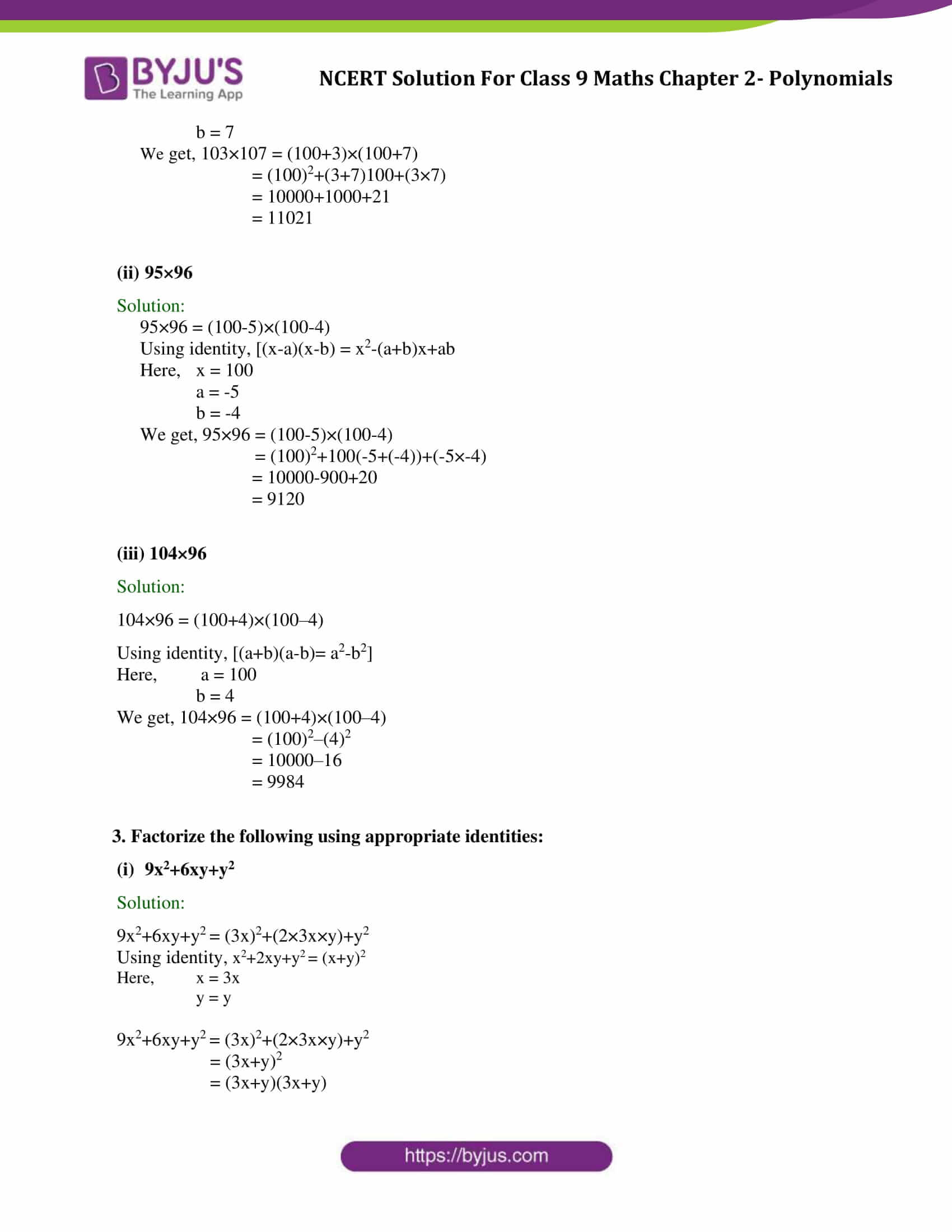 NCERT Solutions for Class 9 Maths Chapter 2 Polynomials