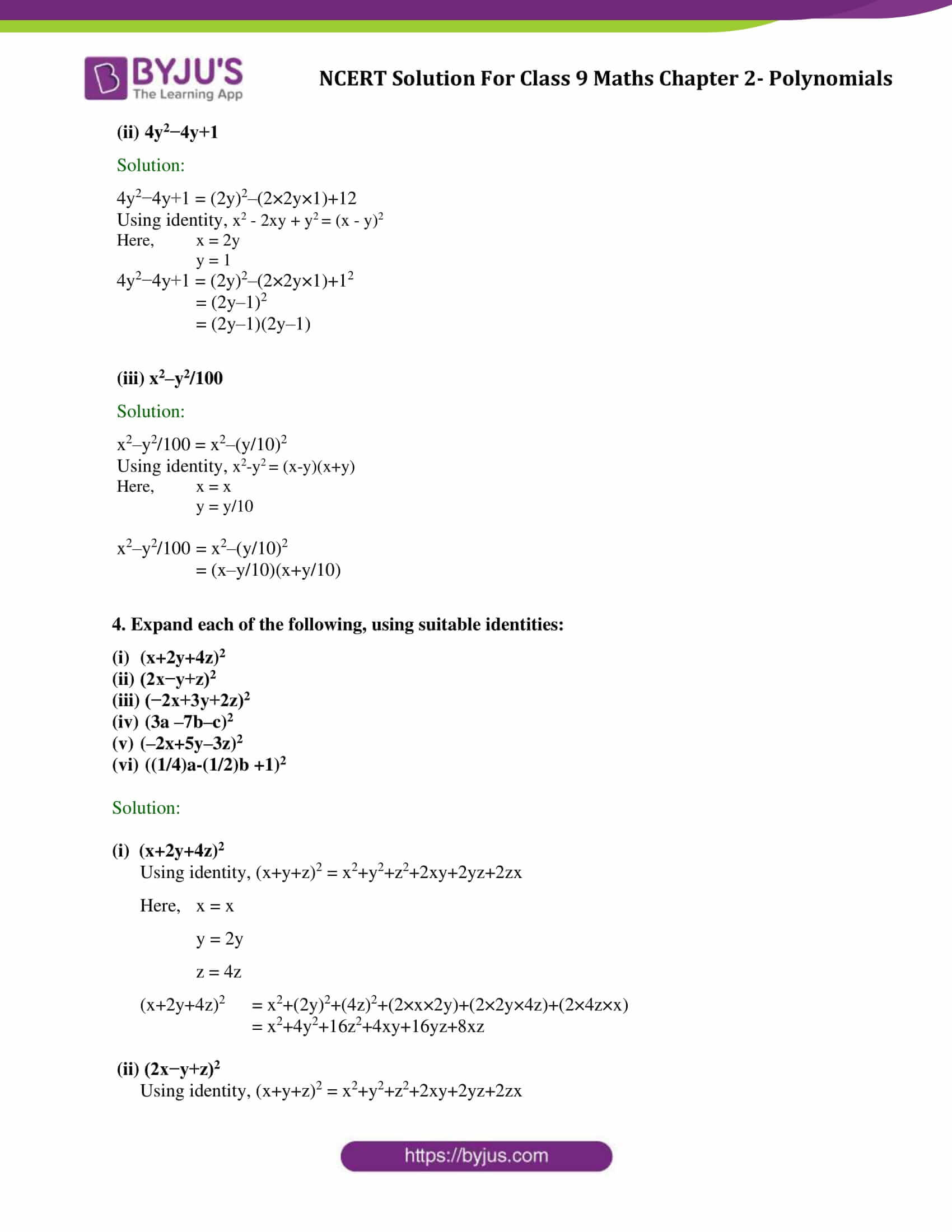 NCERT Solutions for Class 9 Maths Chapter 2 Polynomials