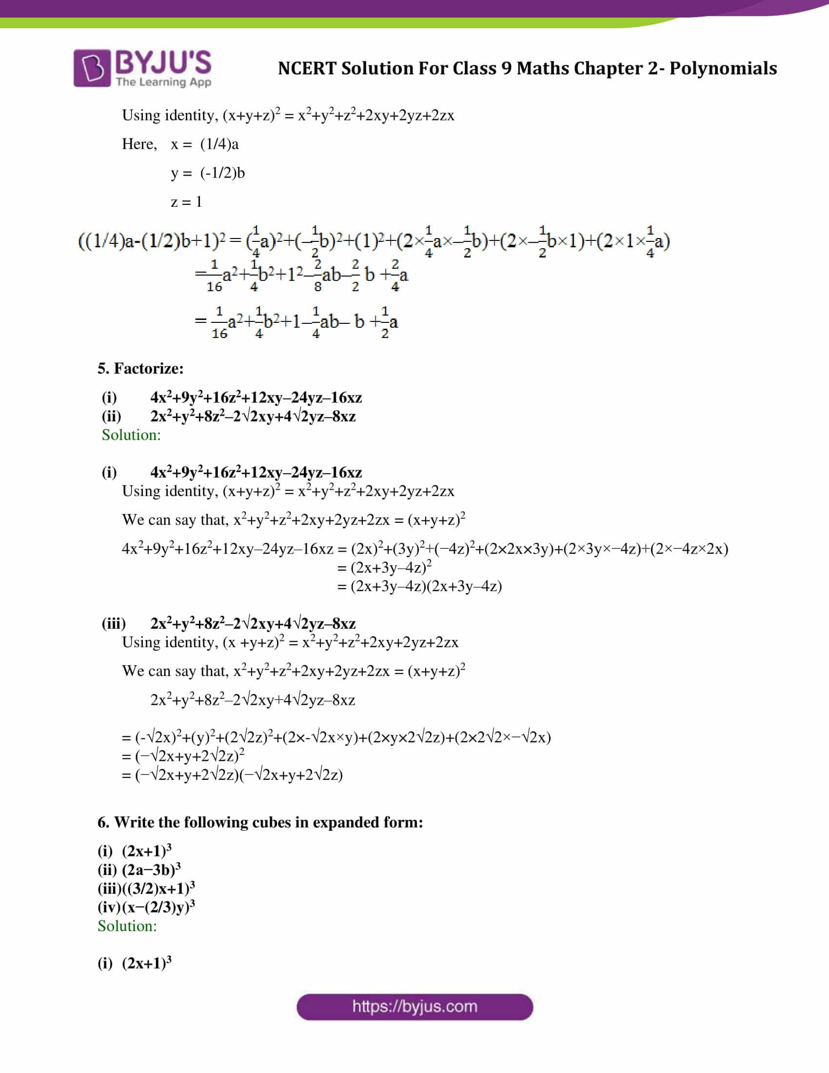 NCERT Solutions for Class 9 Maths Chapter 2 Polynomials