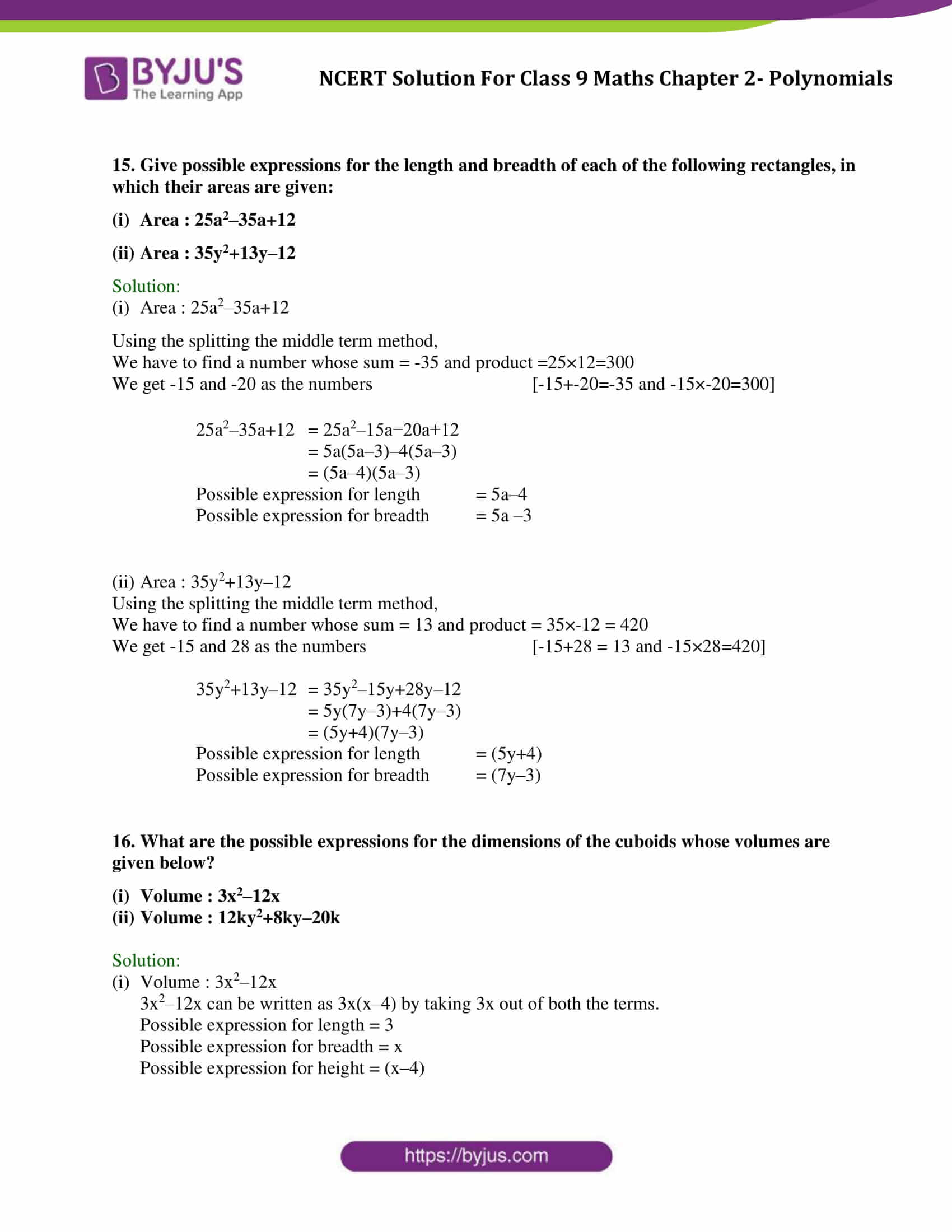 NCERT Solutions for Class 9 Maths Chapter 2 Polynomials
