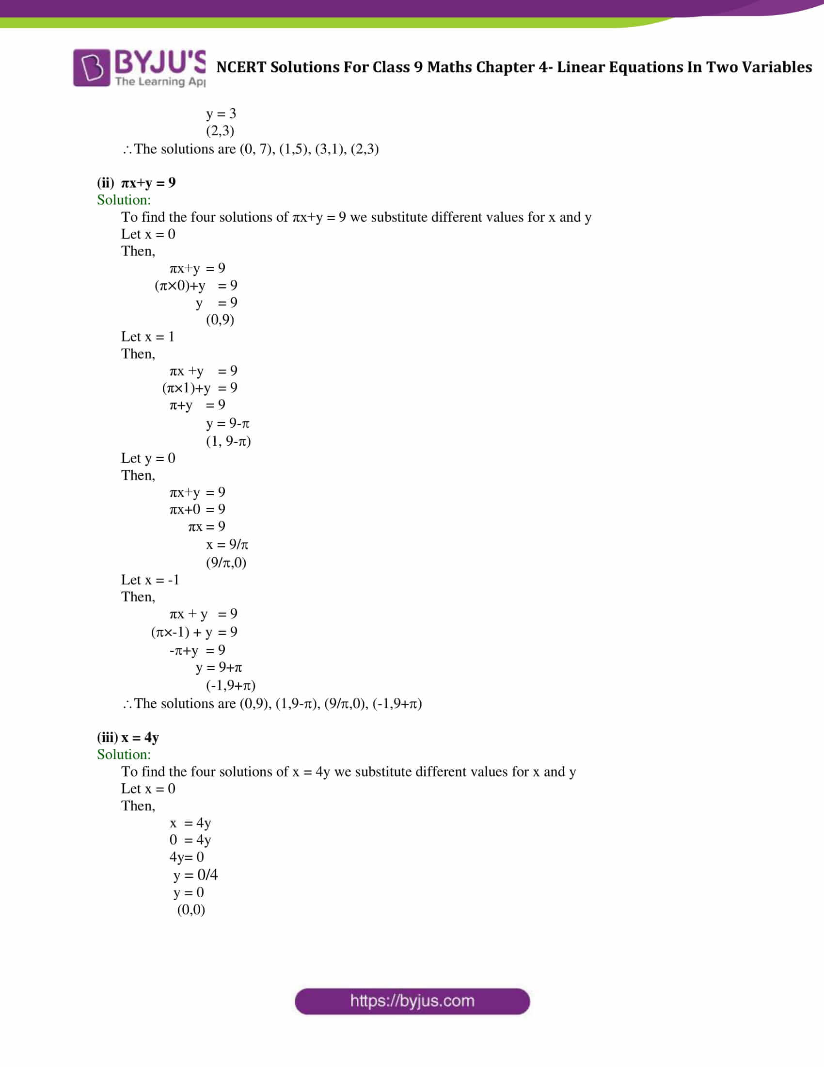 NCERT Solutions for Class 9 Maths Chapter 4 Linear Equations In Two ...