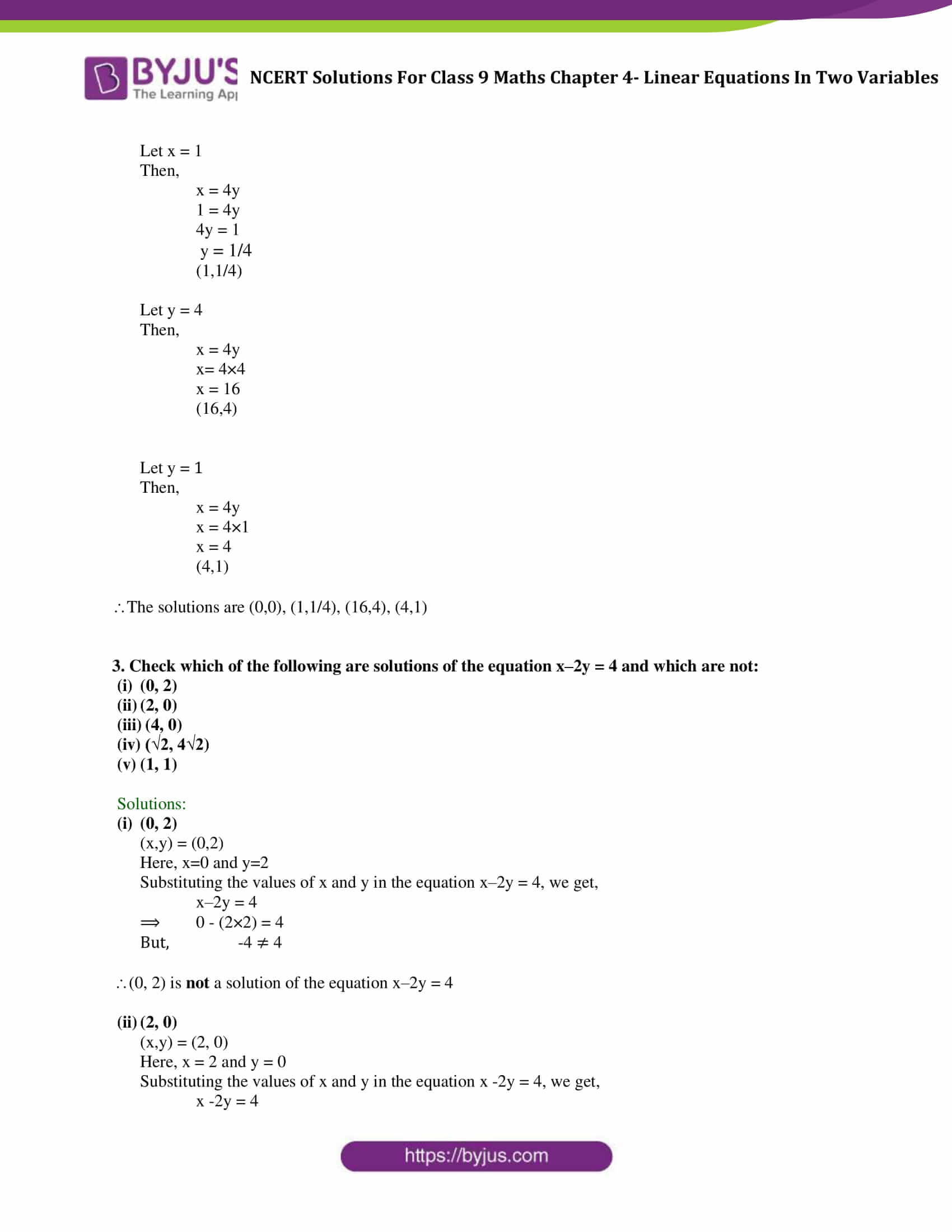 NCERT Solutions for Class 9 Maths Chapter 4 Linear Equations In Two ...