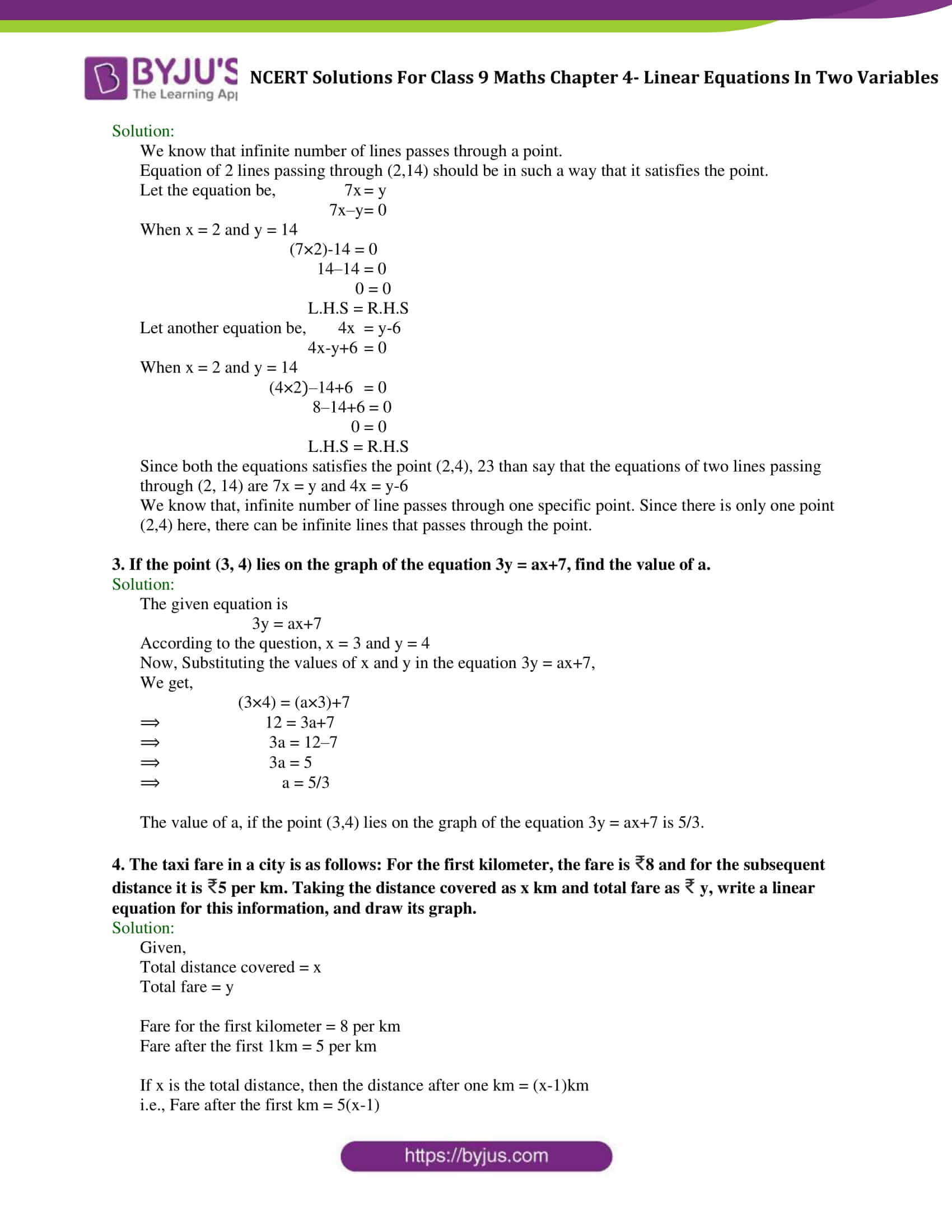 NCERT Solutions for Class 9 Maths Chapter 4 Linear Equations In Two ...