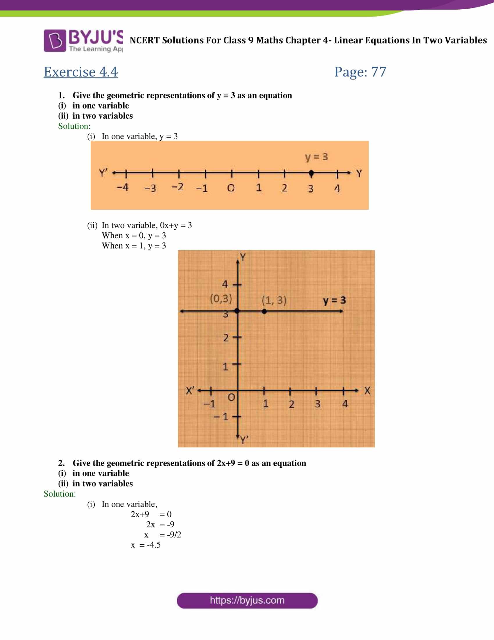NCERT Solutions for Class 9 Maths Chapter 4 Linear Equations In Two ...