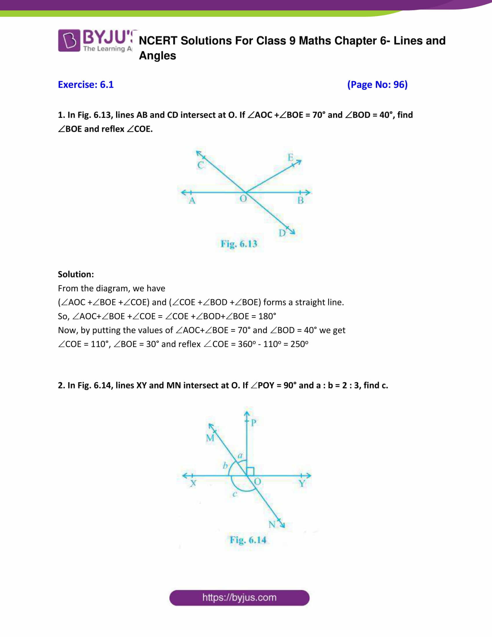 NCERT Solutions for Class 9 Maths Chapter 6 Lines And Angles