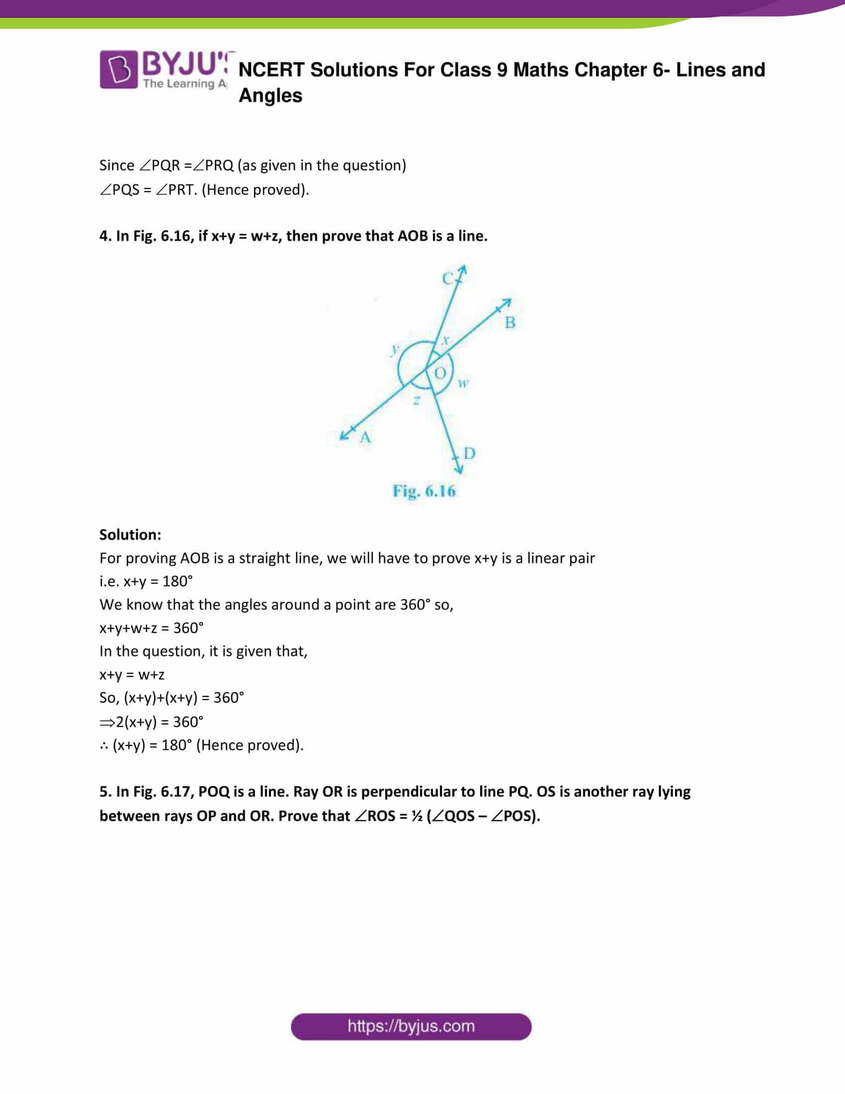 NCERT Solutions for Class 9 Maths Chapter 6 Lines And Angles
