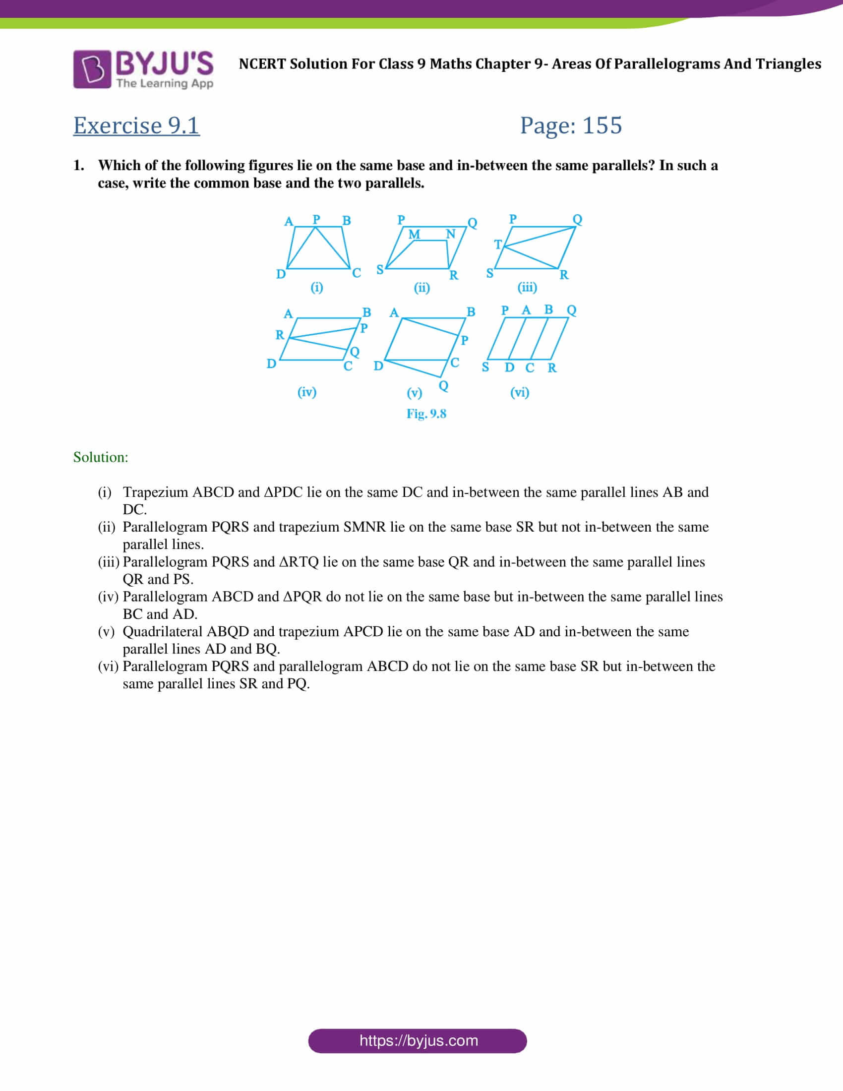 NCERT Solutions Class 9 Maths Chapter 9 Areas of Parallelograms and ...