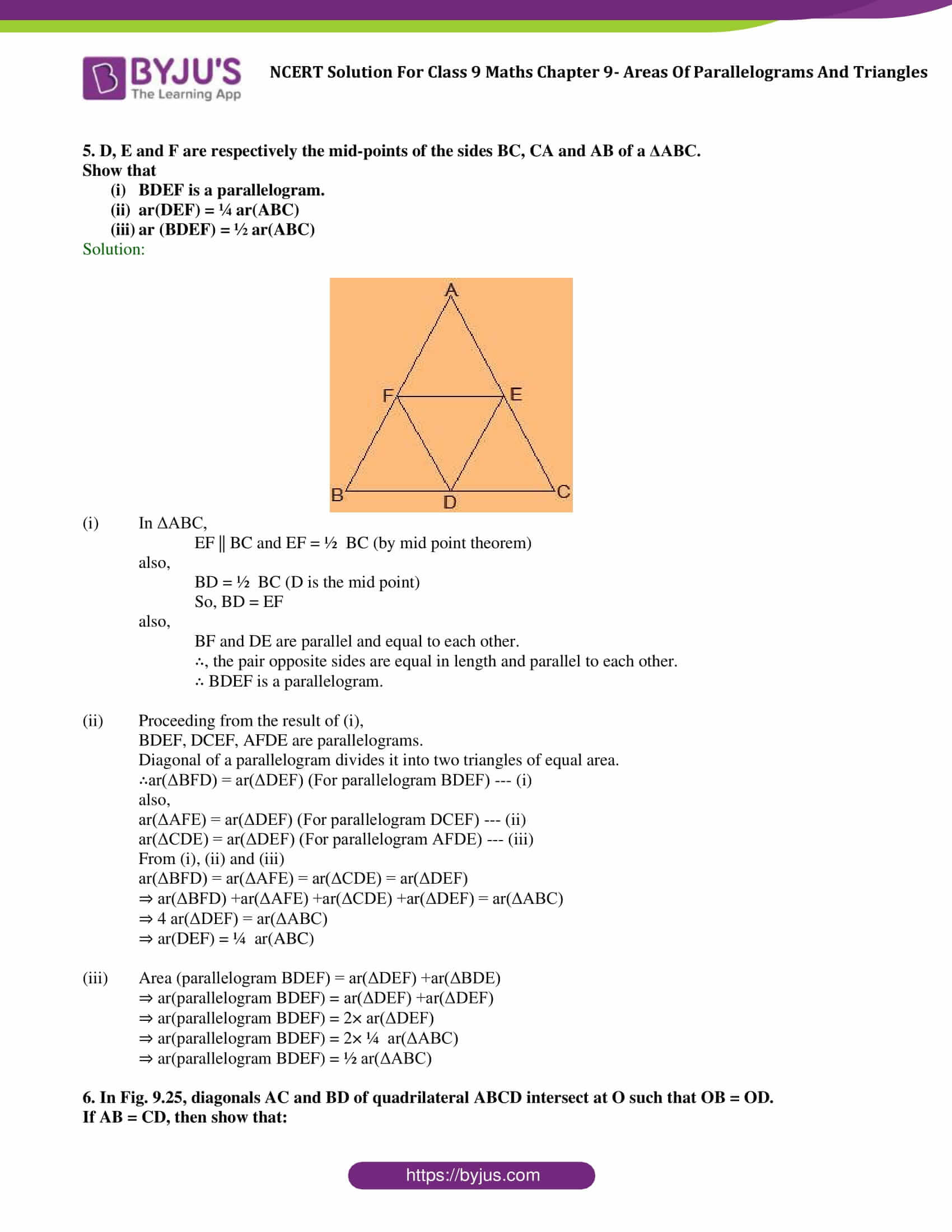 NCERT Solutions Class 9 Maths Chapter 9 Areas of Parallelograms and Triangles