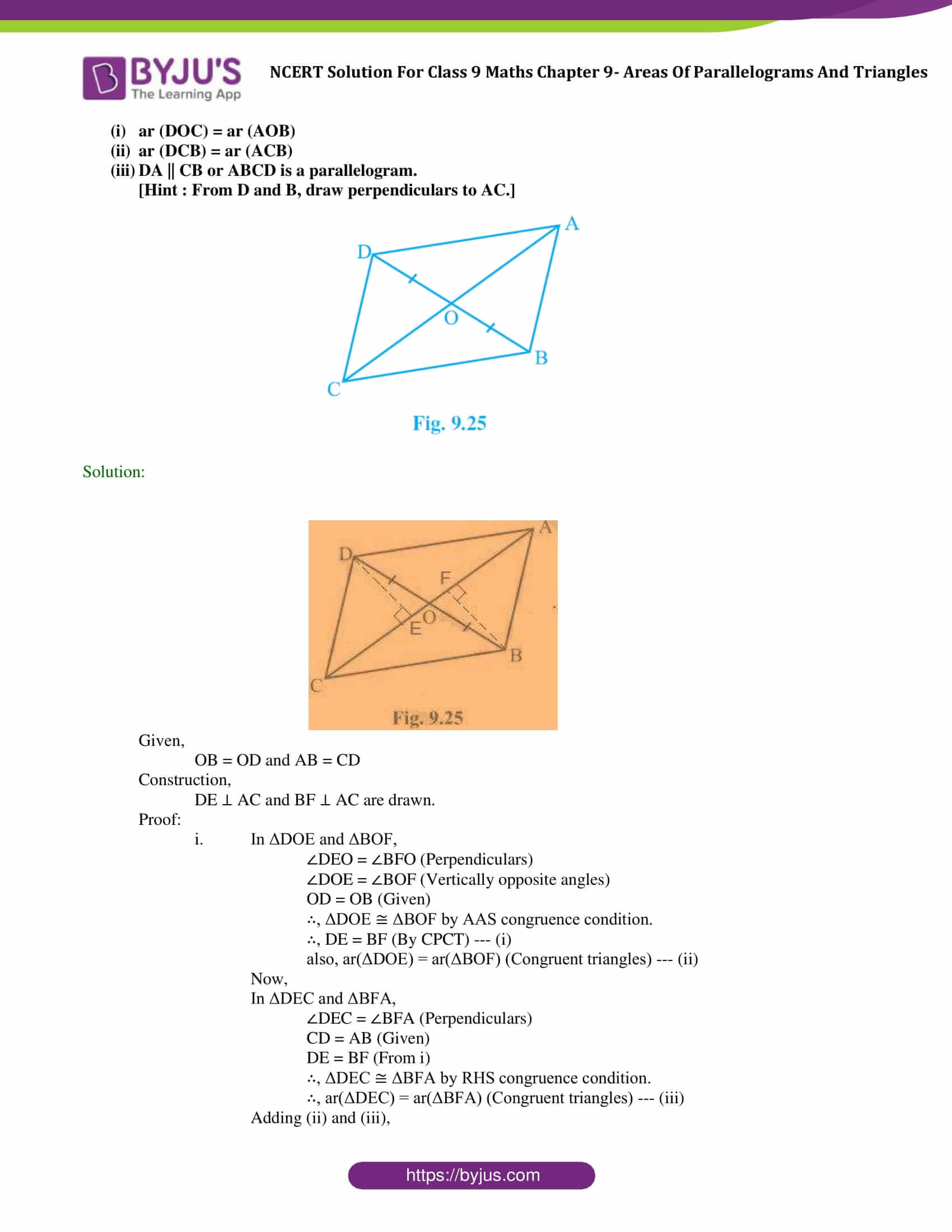 NCERT Solutions Class 9 Maths Chapter 9 Areas of Parallelograms and ...