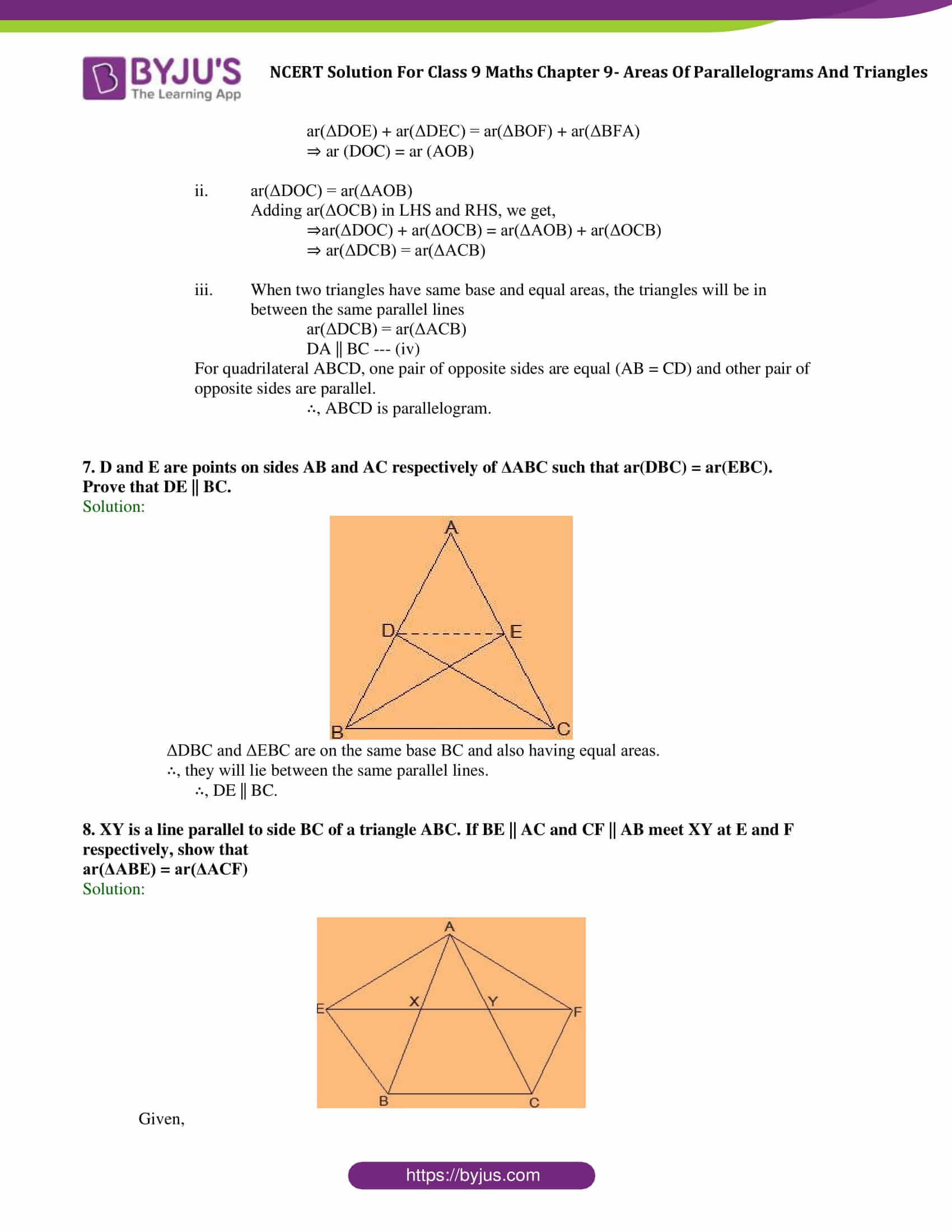 NCERT Solutions Class 9 Maths Chapter 9 Areas of Parallelograms and Triangles