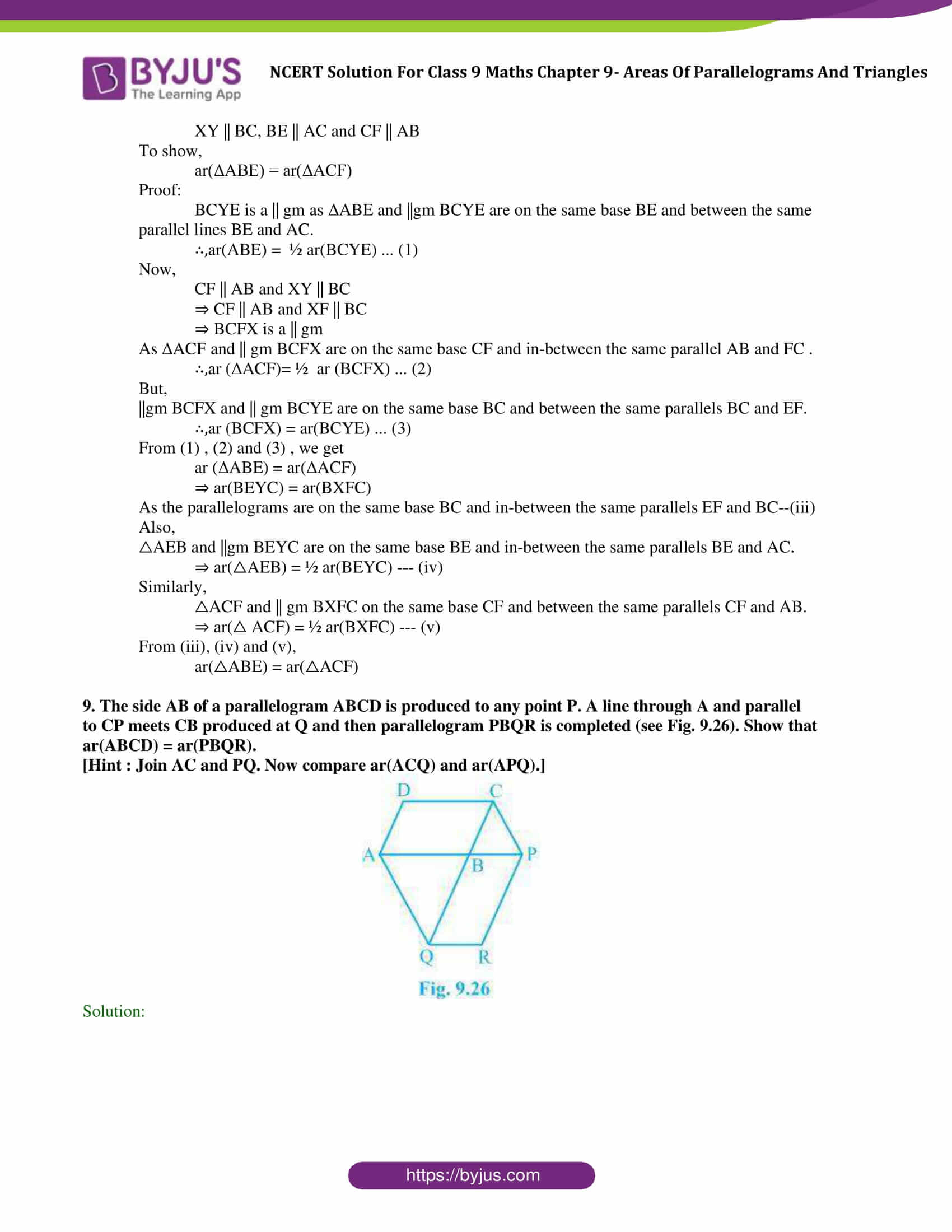 NCERT Solutions Class 9 Maths Chapter 9 Areas of Parallelograms and ...