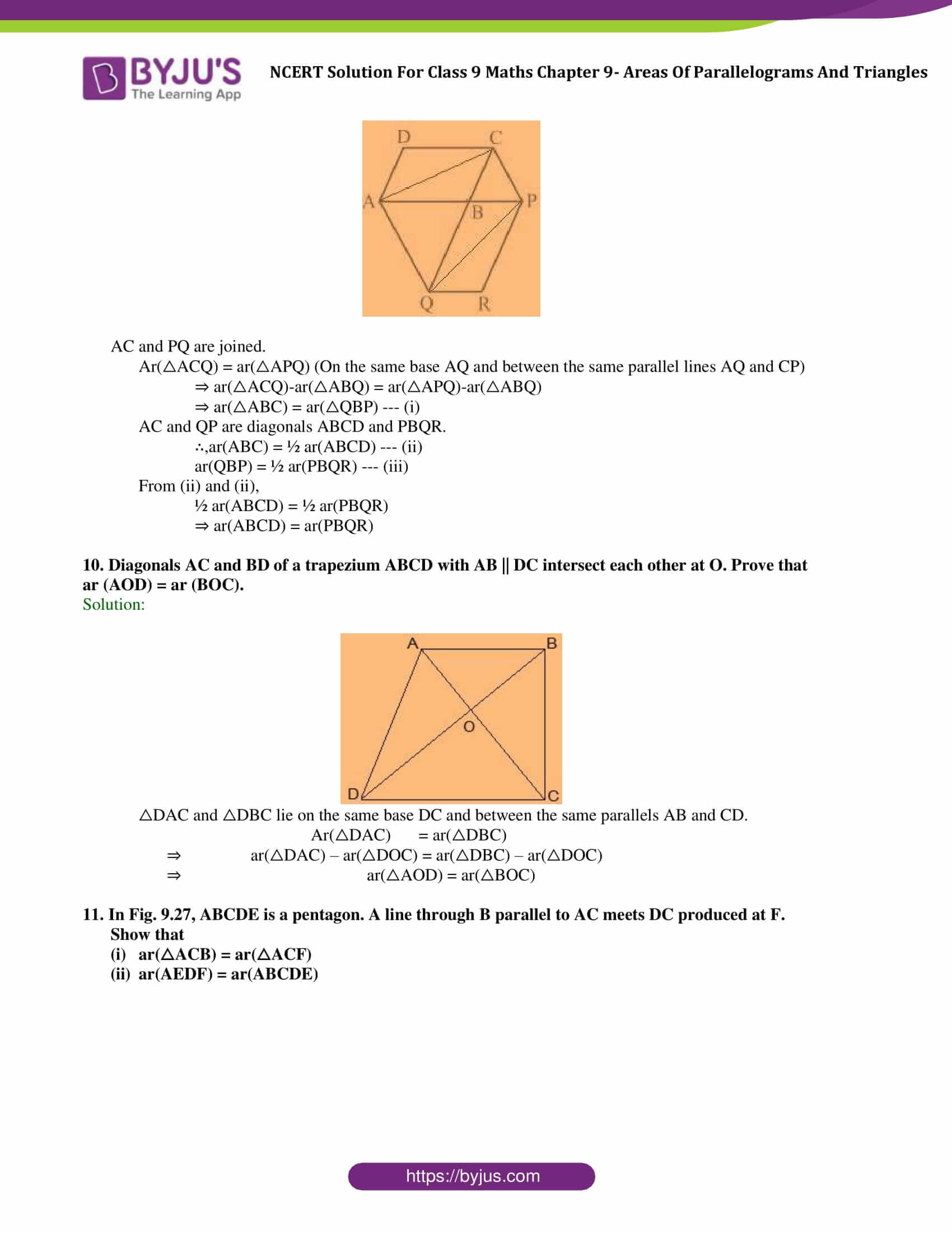 NCERT Solutions Class 9 Maths Chapter 9 Areas of Parallelograms and ...