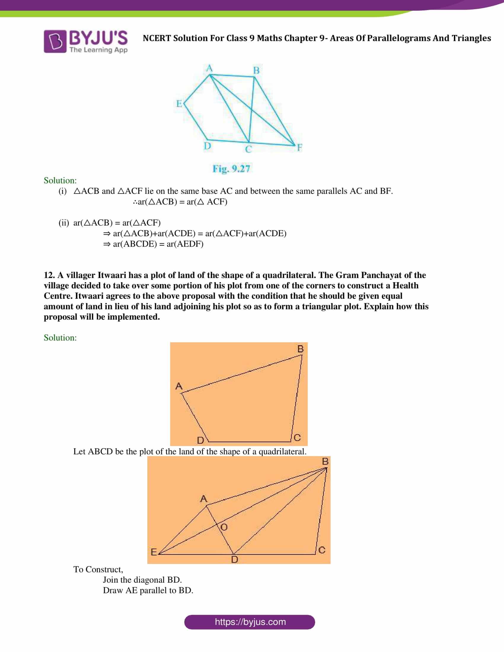 NCERT Solutions Class 9 Maths Chapter 9 Areas of Parallelograms and ...