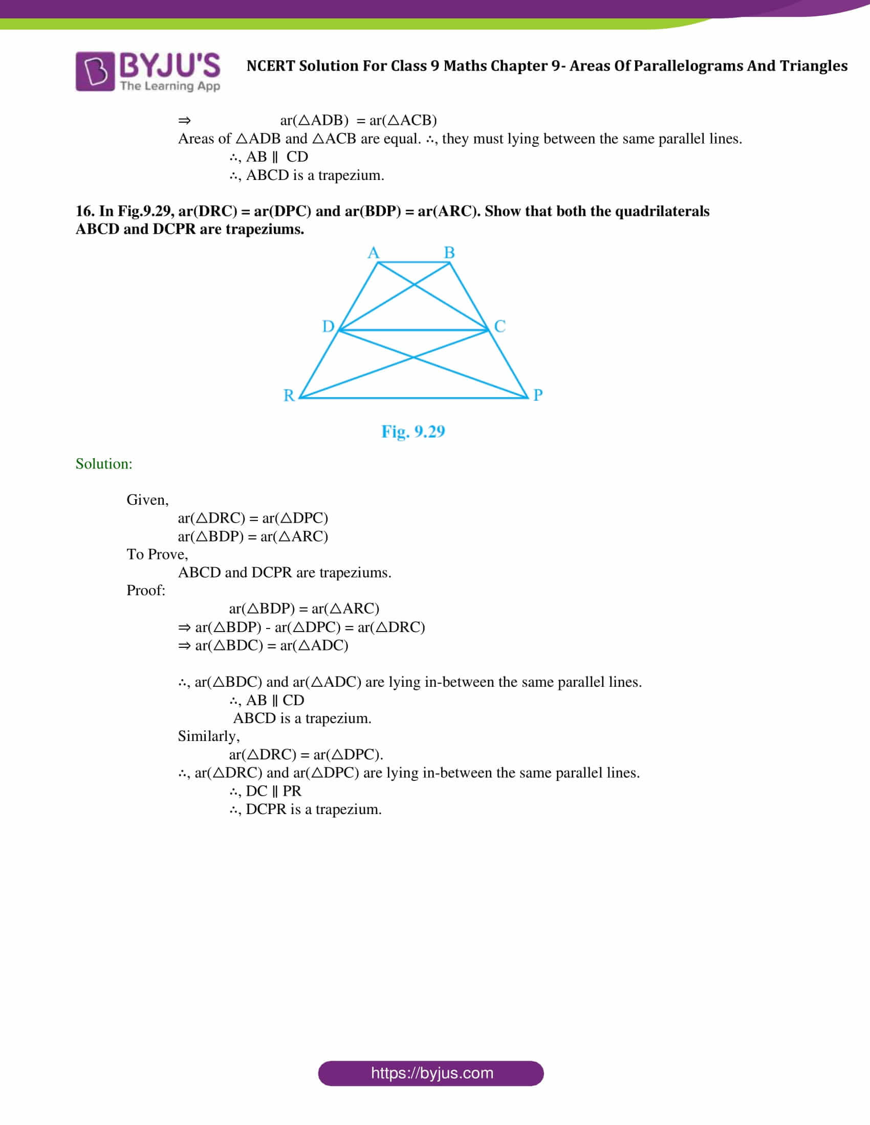 NCERT Solutions Class 9 Maths Chapter 9 Areas of Parallelograms and Triangles