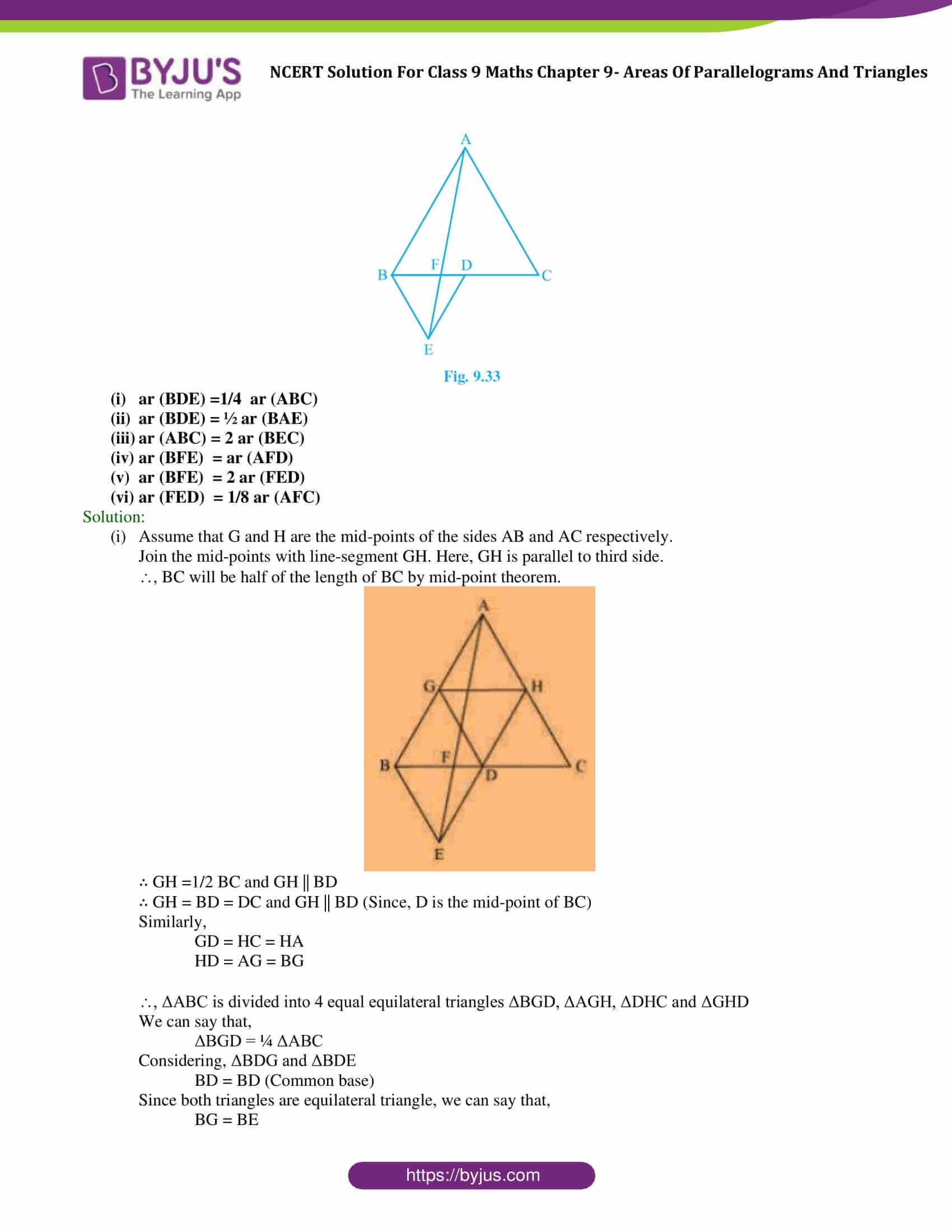 NCERT Solutions Class 9 Maths Chapter 9 Areas of Parallelograms and Triangles