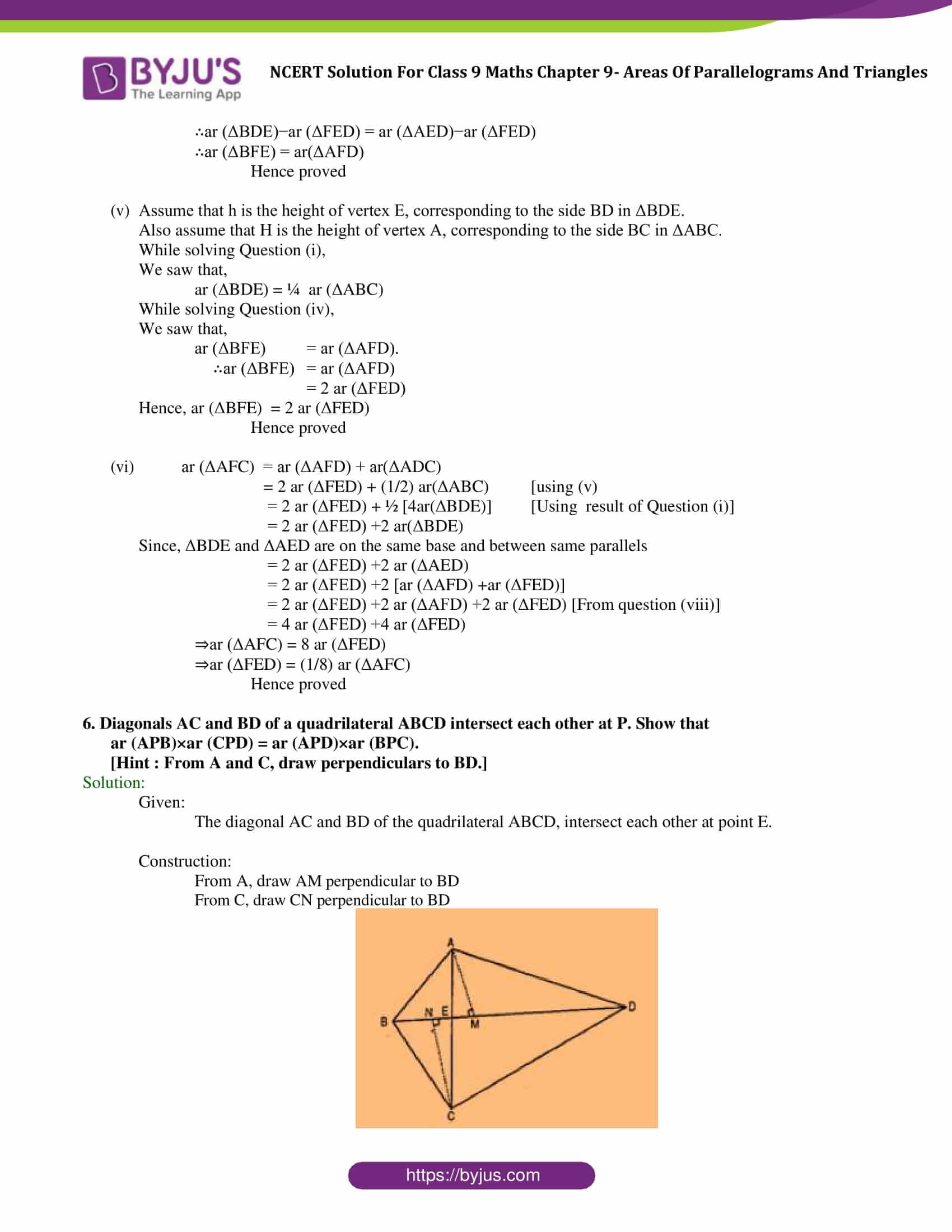 NCERT Solutions Class 9 Maths Chapter 9 Areas of Parallelograms and Triangles