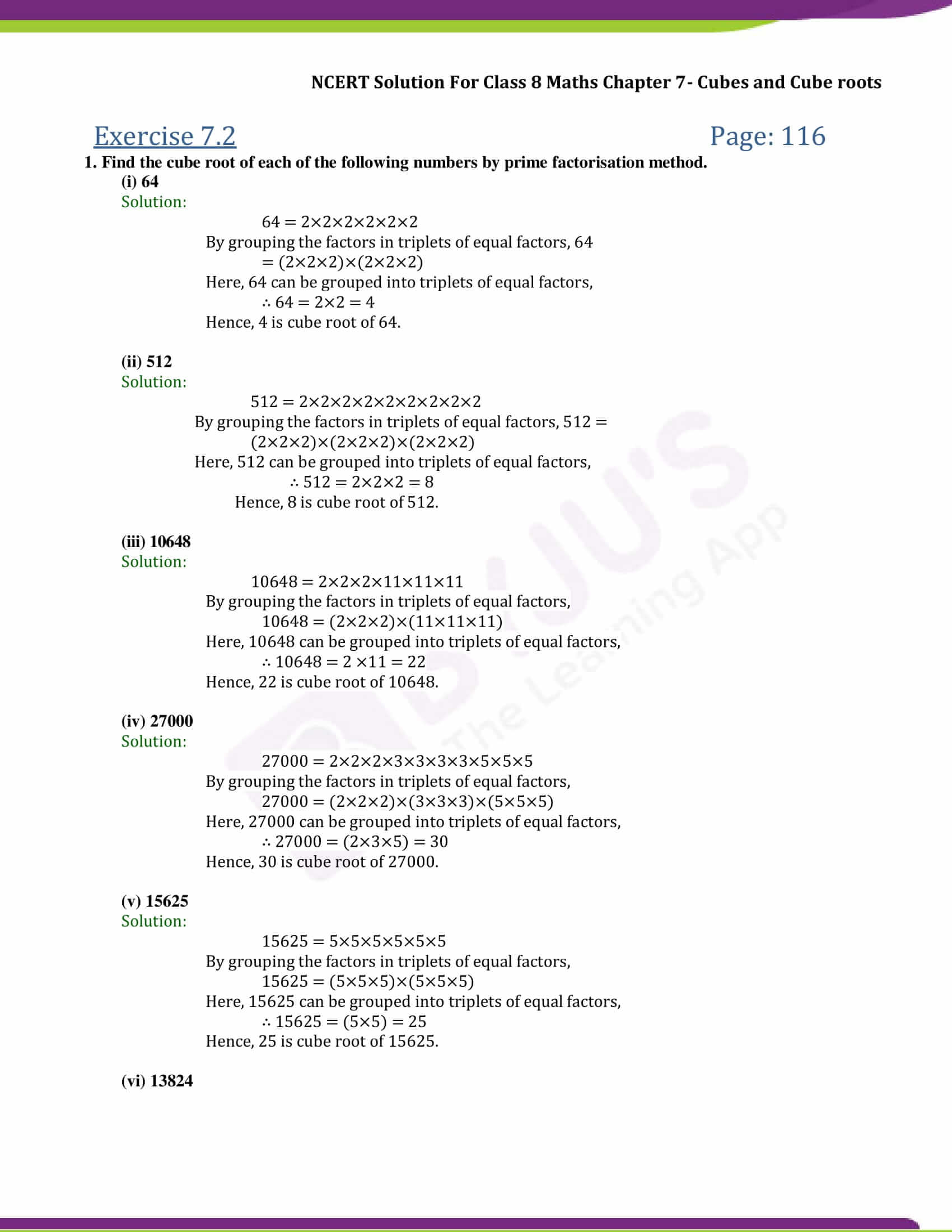 NCERT Solutions Class 8 Maths Chapter 7 Cube And Cube Roots