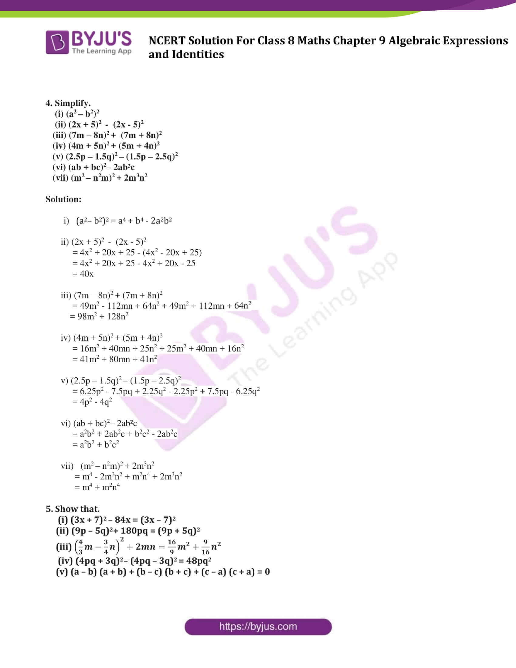 NCERT Solution class 8 Maths Chapter 9 Algebraic Expressions and ...