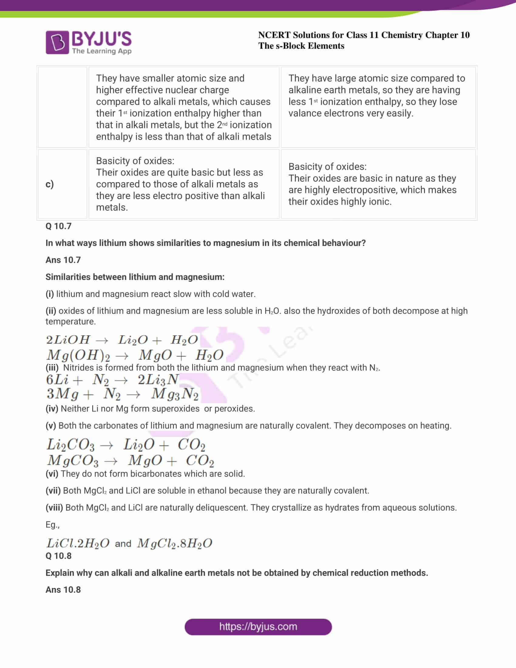 NCERT Solutions Class 11 Chemistry Chapter 10 The S Block Elements