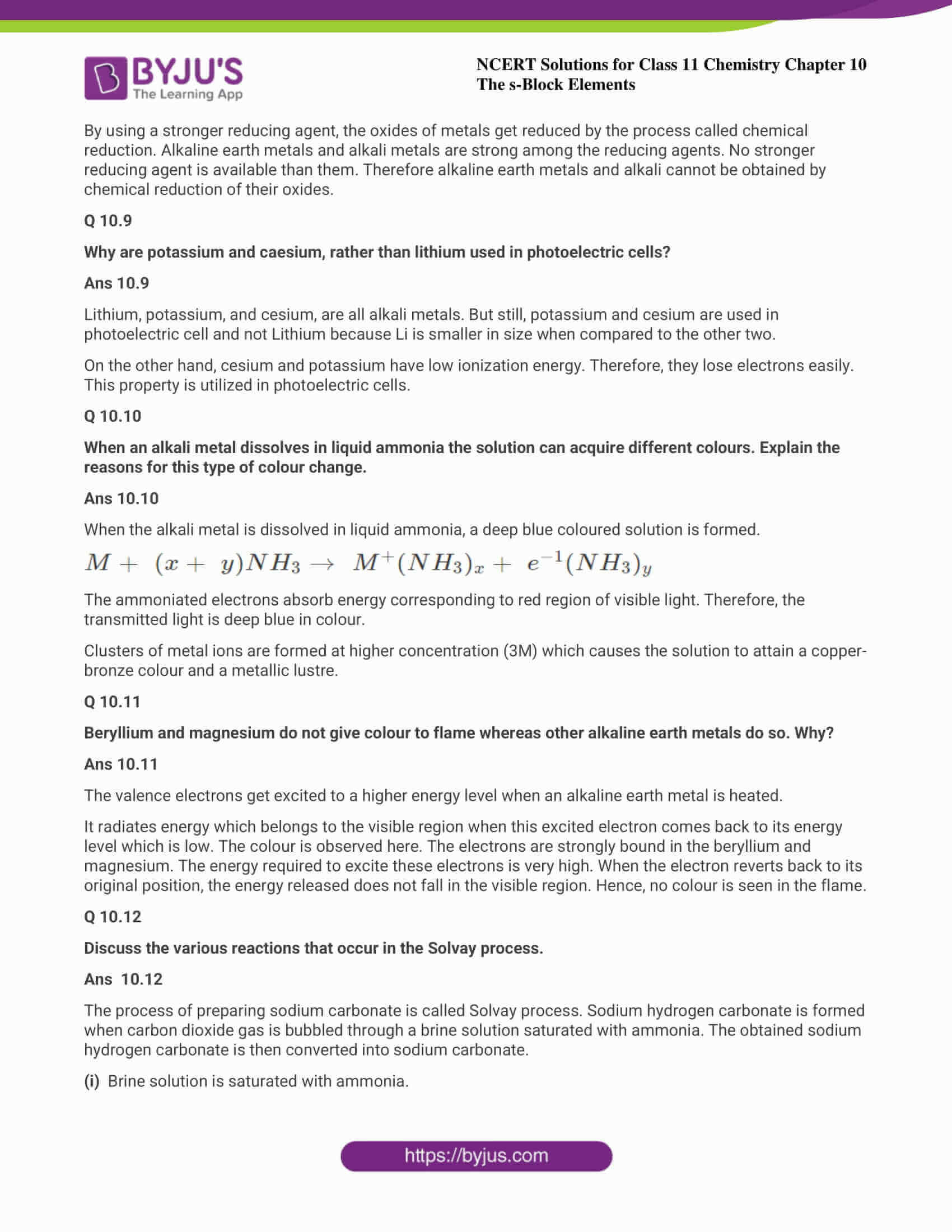 NCERT Solutions Class 11 Chemistry Chapter 10 The S Block Elements