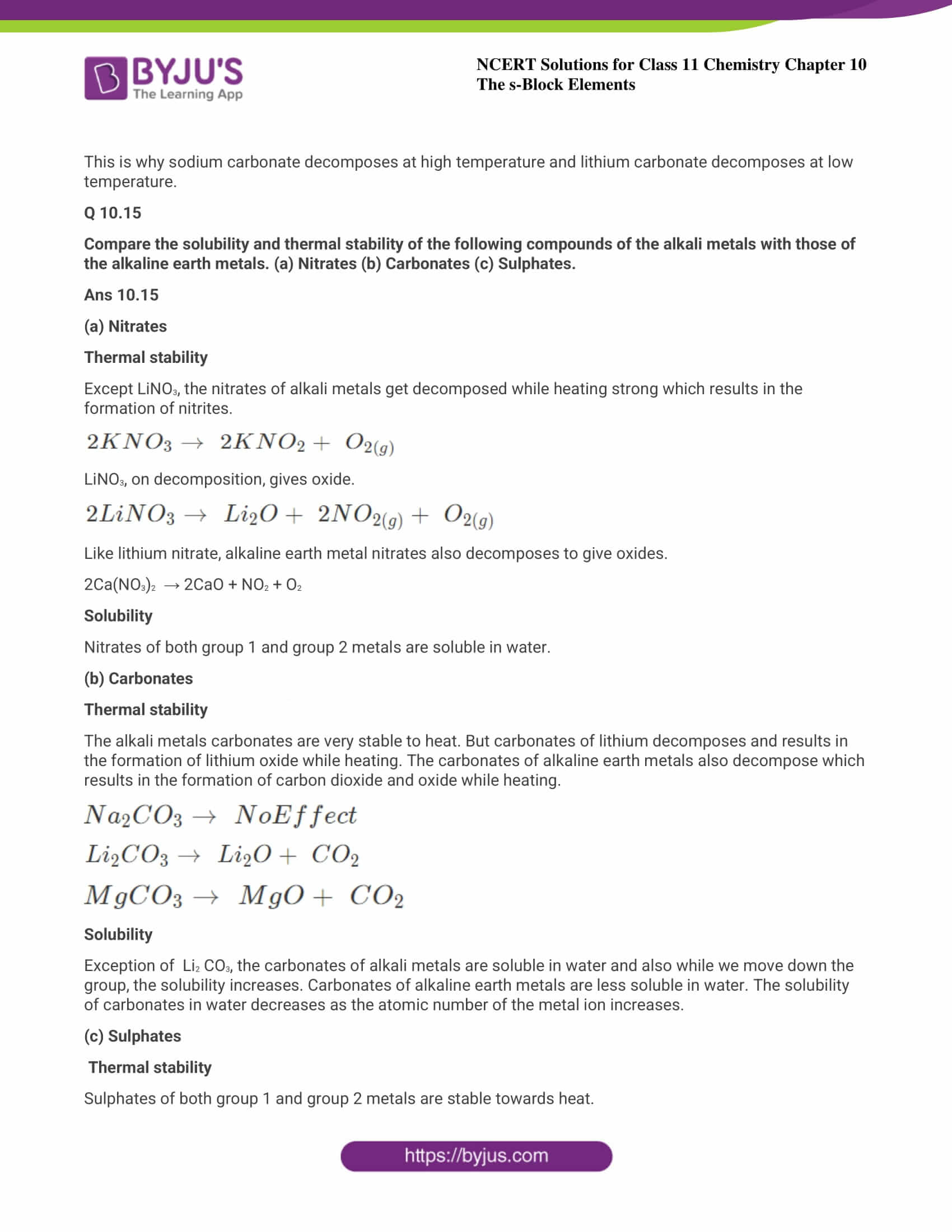 NCERT Solutions Class 11 Chemistry Chapter 10 The S Block Elements