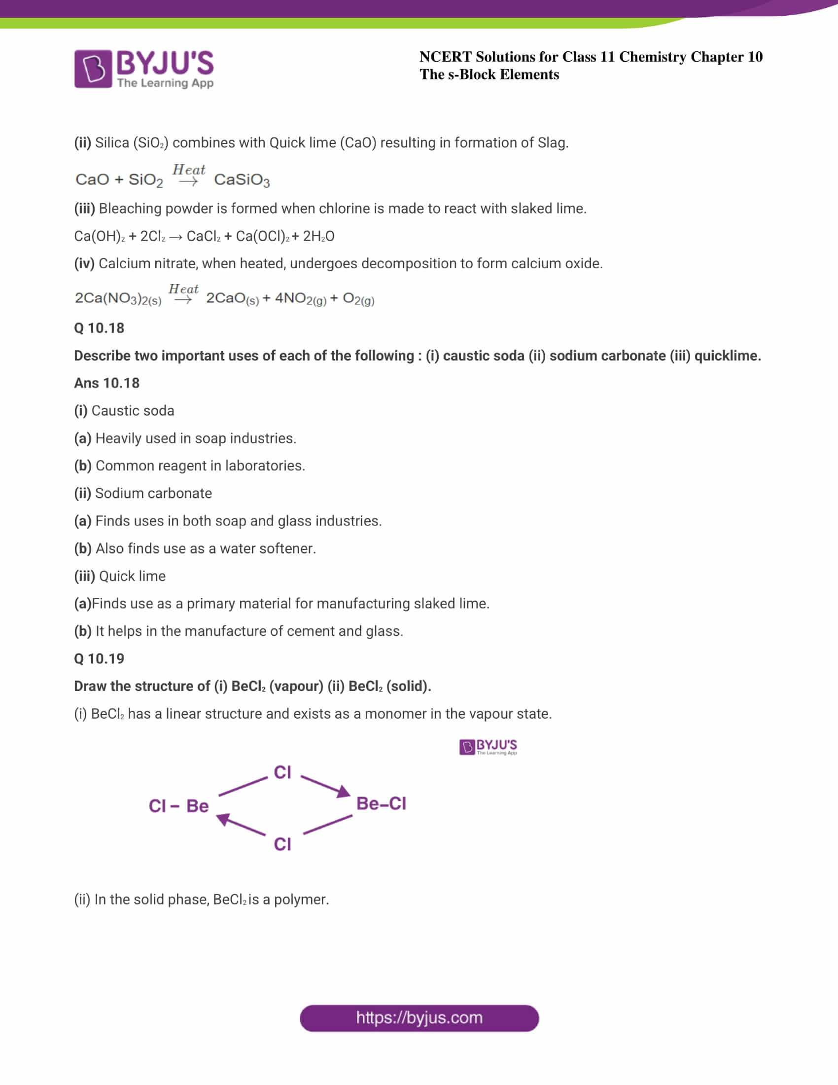 NCERT Solutions Class 11 Chemistry Chapter 10 The S Block Elements