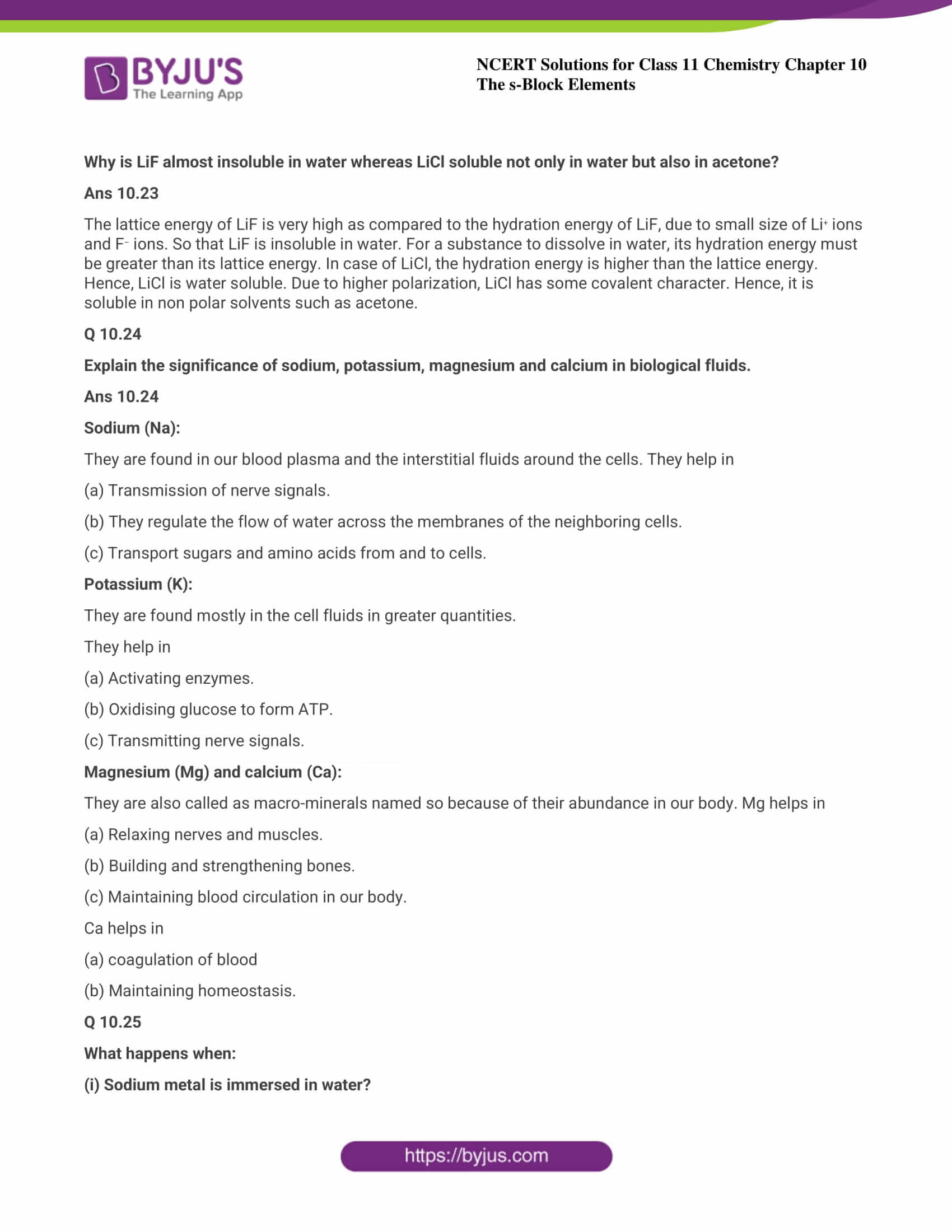 NCERT Solutions Class 11 Chemistry Chapter 10 The S Block Elements
