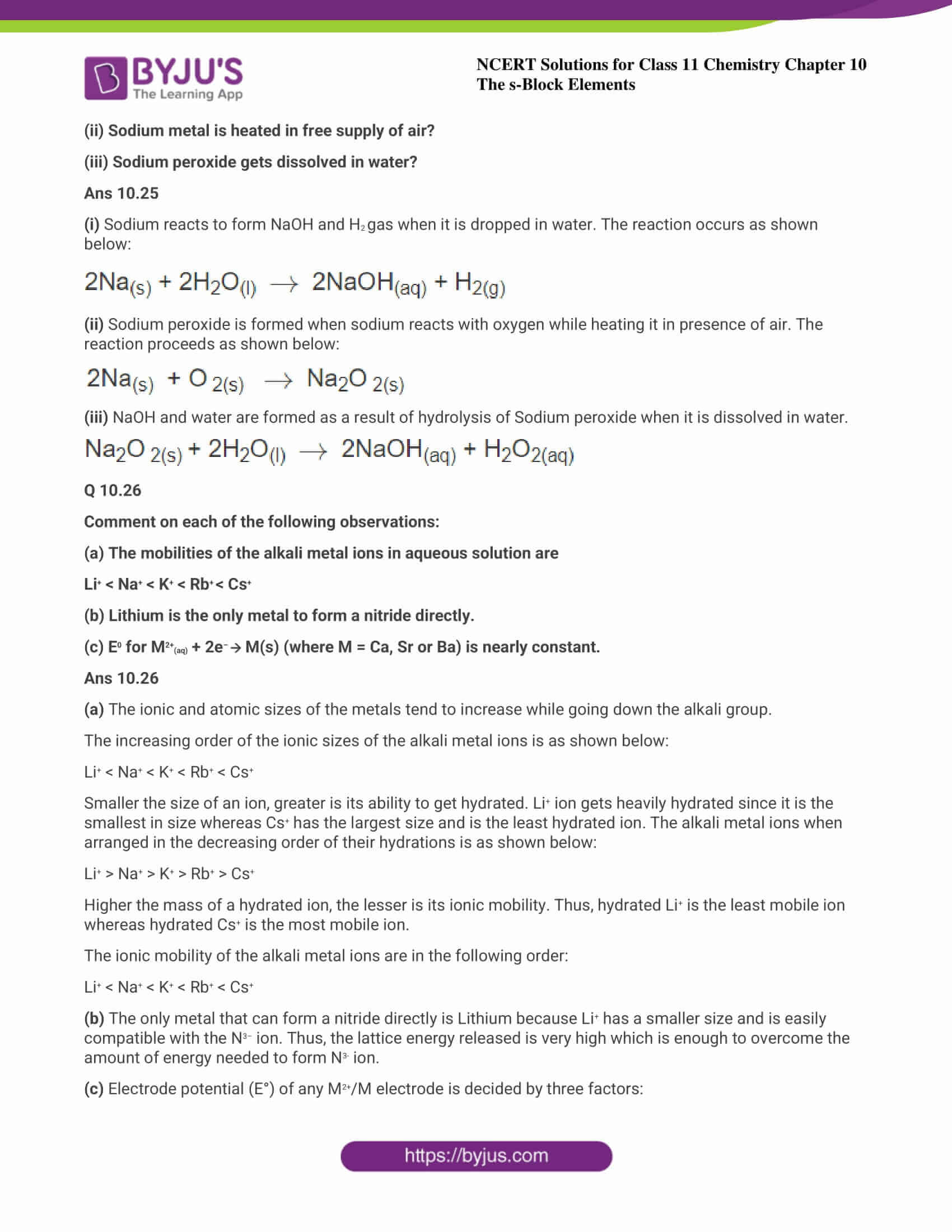 NCERT Solutions Class 11 Chemistry Chapter 10 The S Block Elements