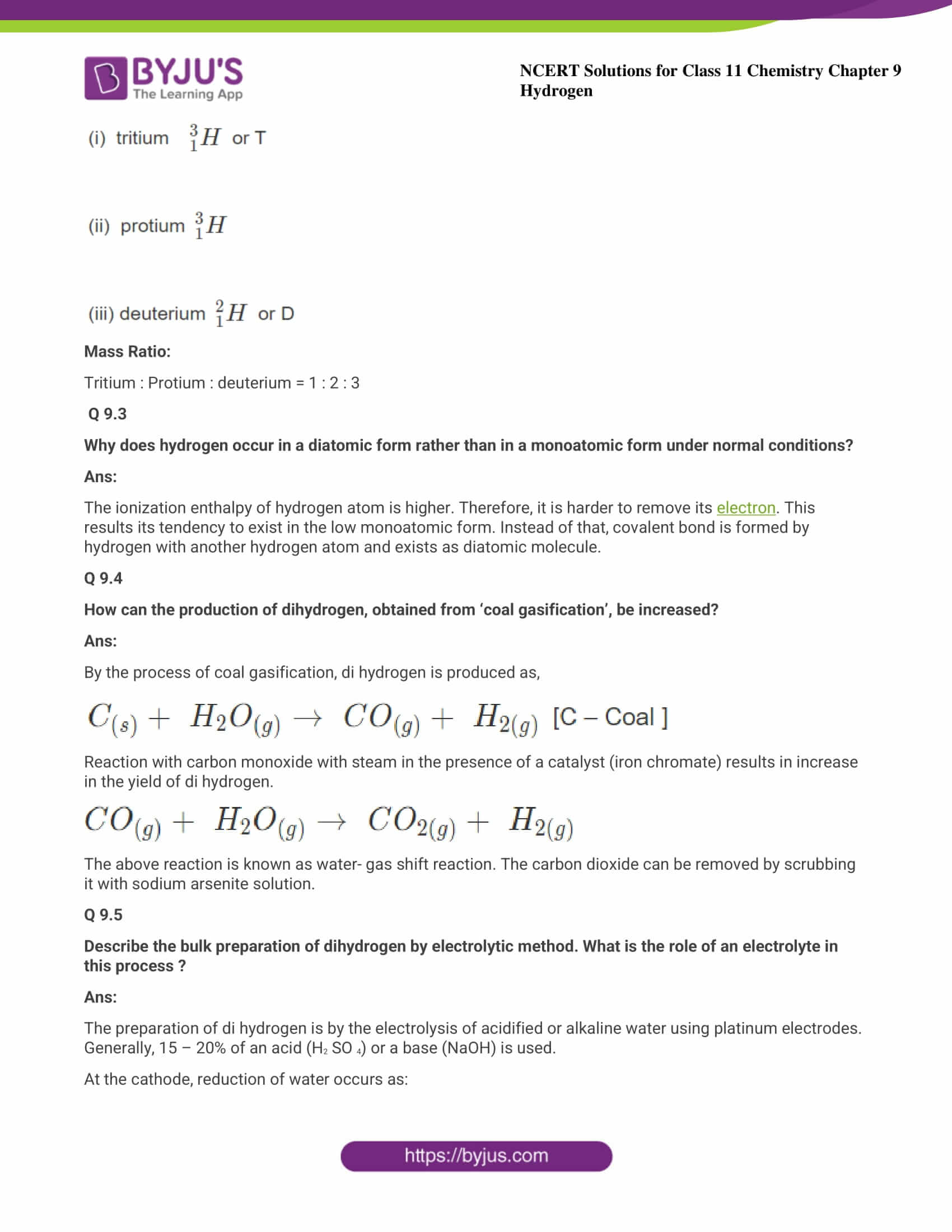 NCERT Solutions for Class 11 Chemistry Chapter 9 Hydrogen