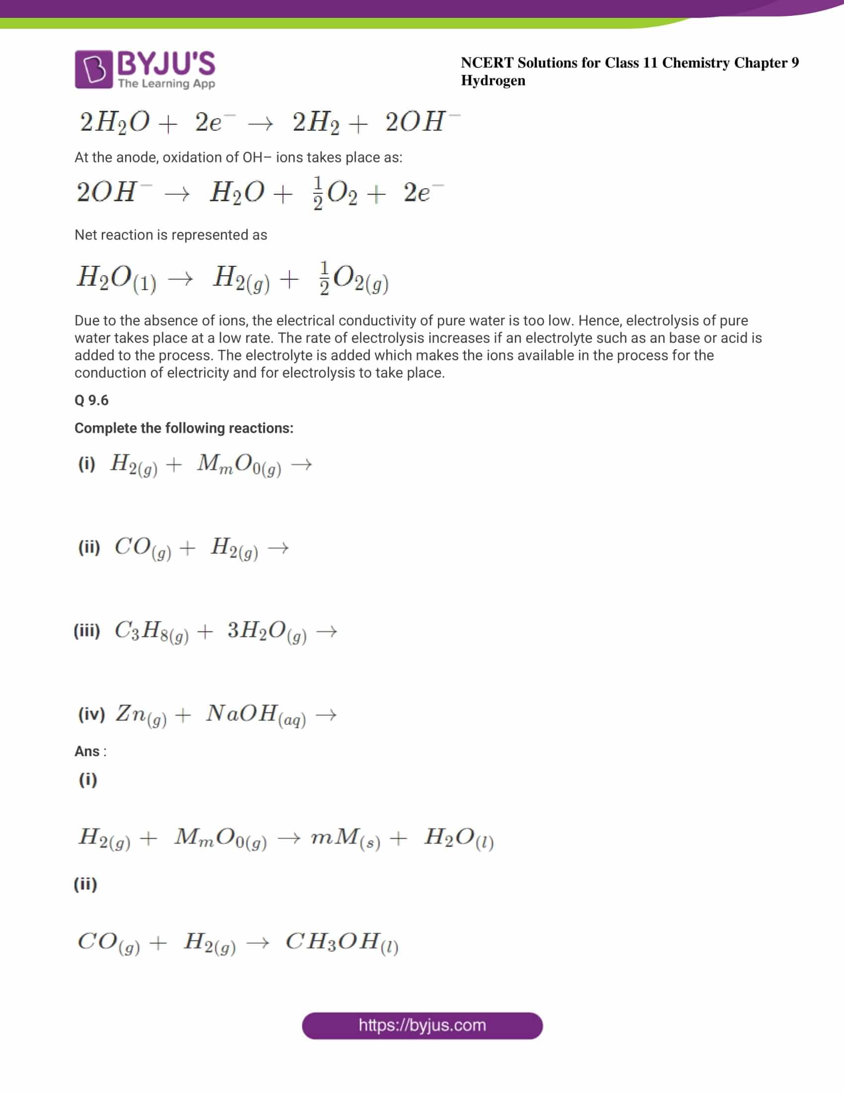 NCERT Solutions for Class 11 Chemistry Chapter 9 Hydrogen
