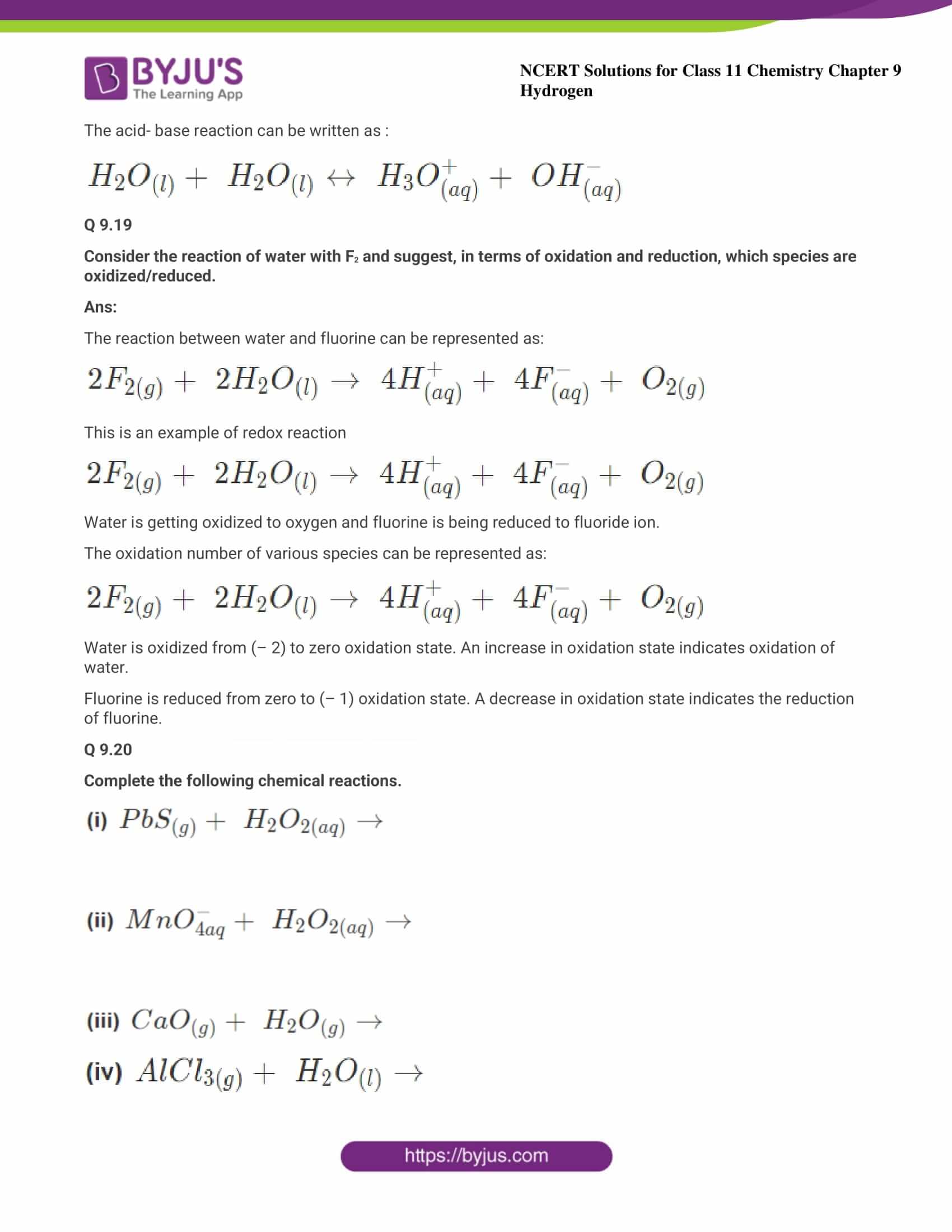NCERT Solutions for Class 11 Chemistry Chapter 9 Hydrogen