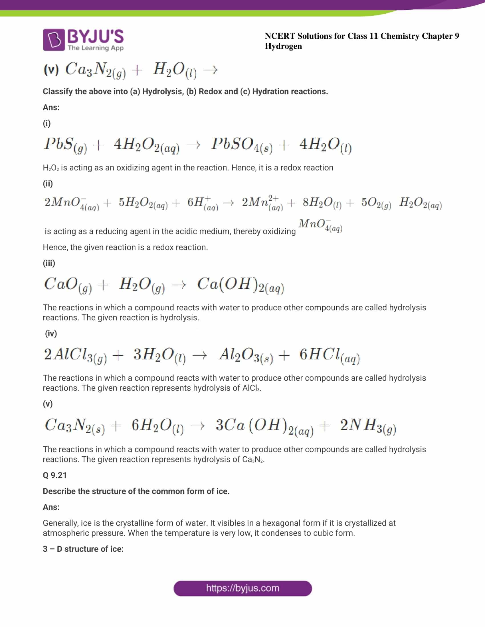 NCERT Solutions for Class 11 Chemistry Chapter 9 Hydrogen