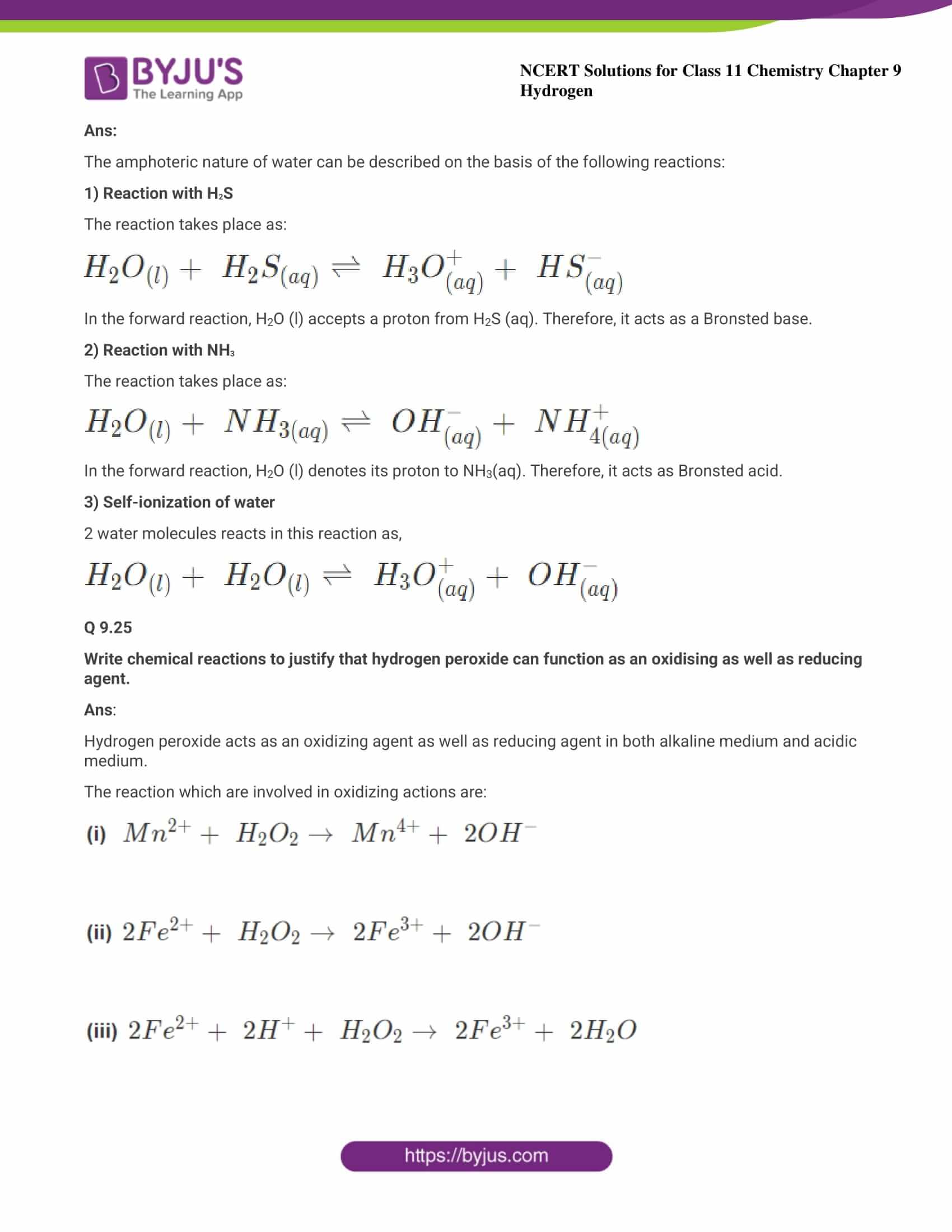NCERT Solutions for Class 11 Chemistry Chapter 9 Hydrogen