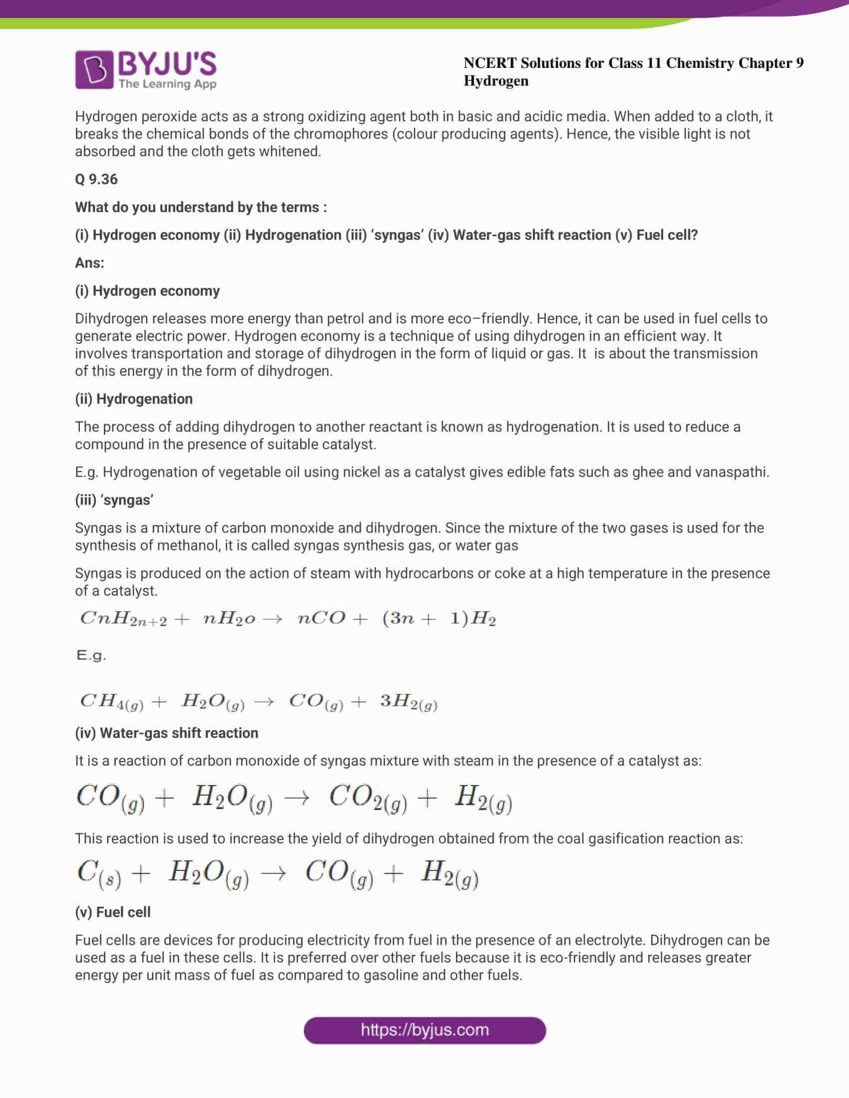NCERT Solutions for Class 11 Chemistry Chapter 9 Hydrogen