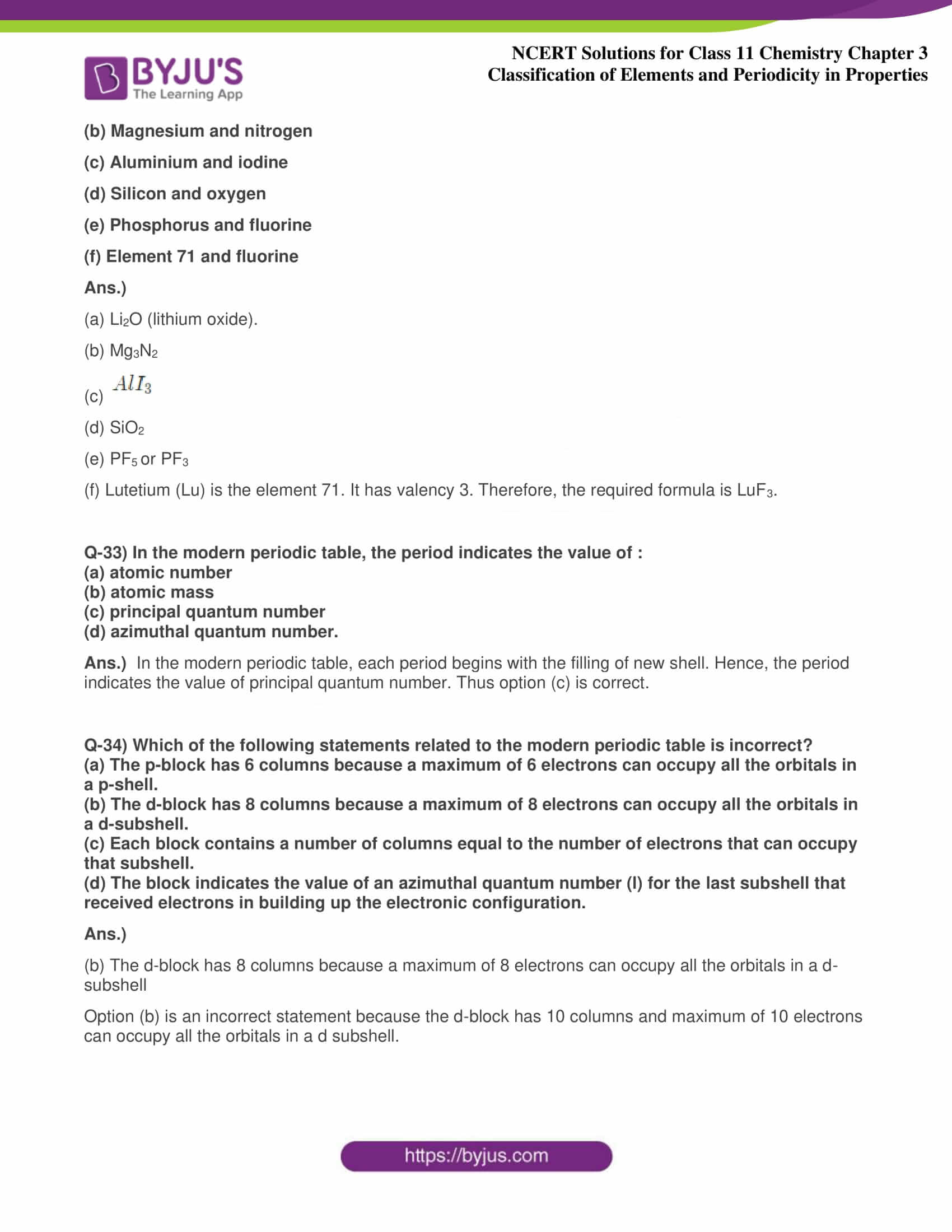 NCERT Solutions For Class 11 Chemistry Chapter 3 Classification Of NCERT Solutions For Class 11 Chemistry Chapter 3 Classification Of