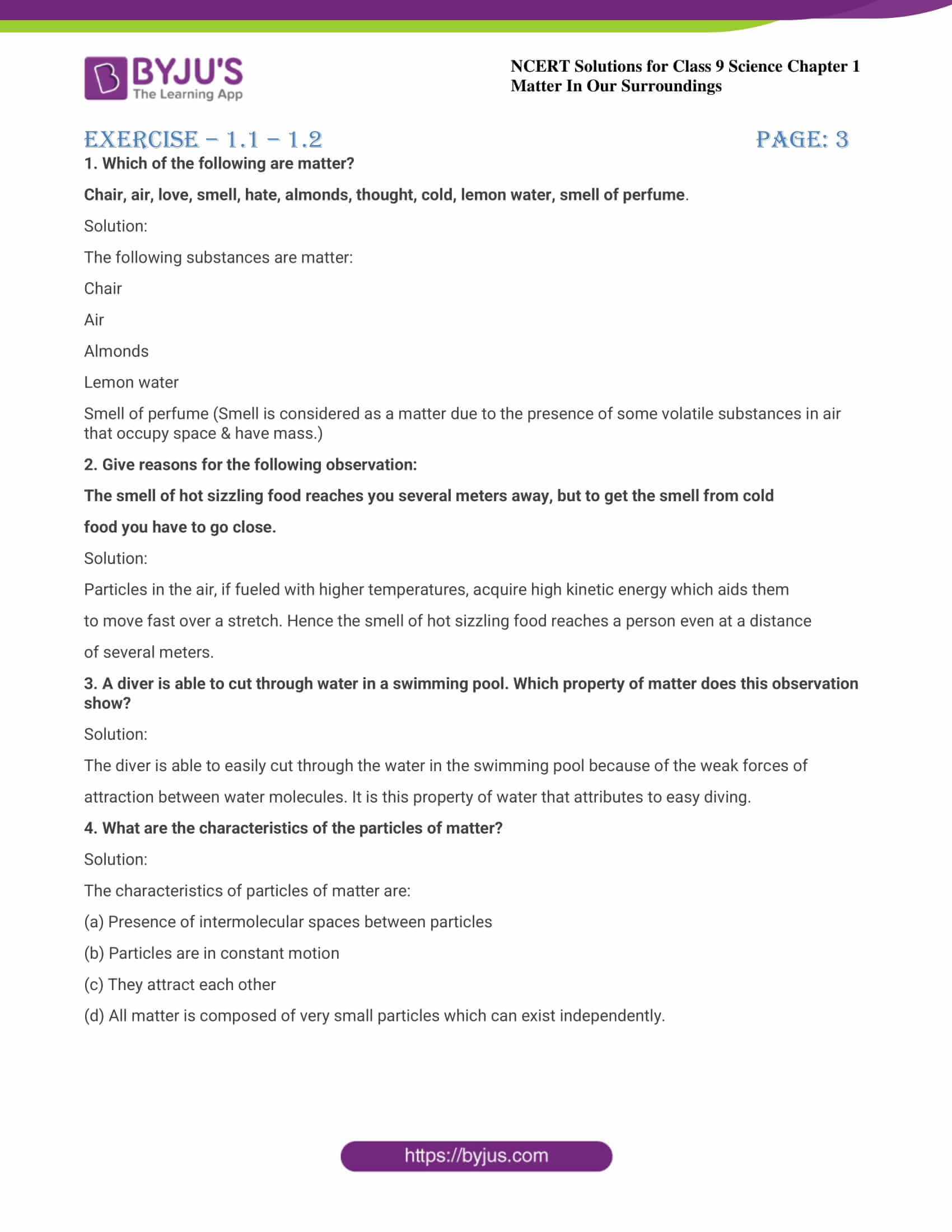 NCERT Solutions for Class 9 Science Chapter 1 Matter in Our Surroundings