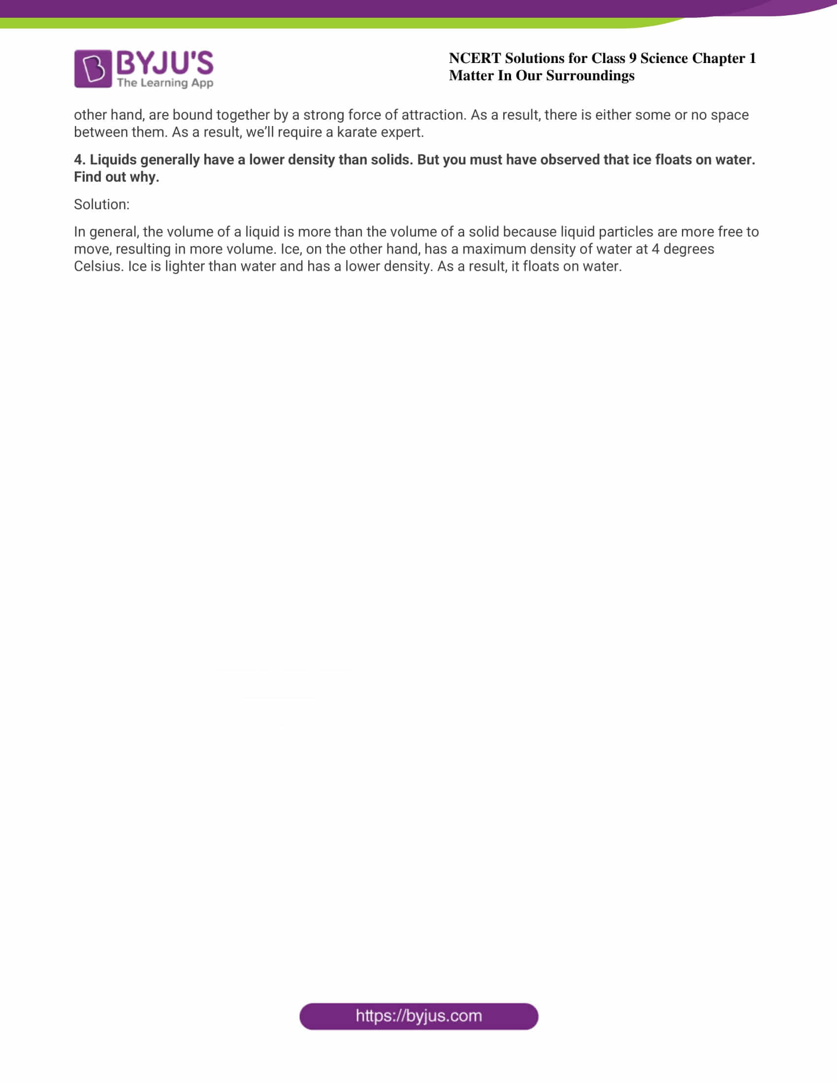 NCERT Solutions for Class 9 Science Chapter 1 Matter in Our Surroundings