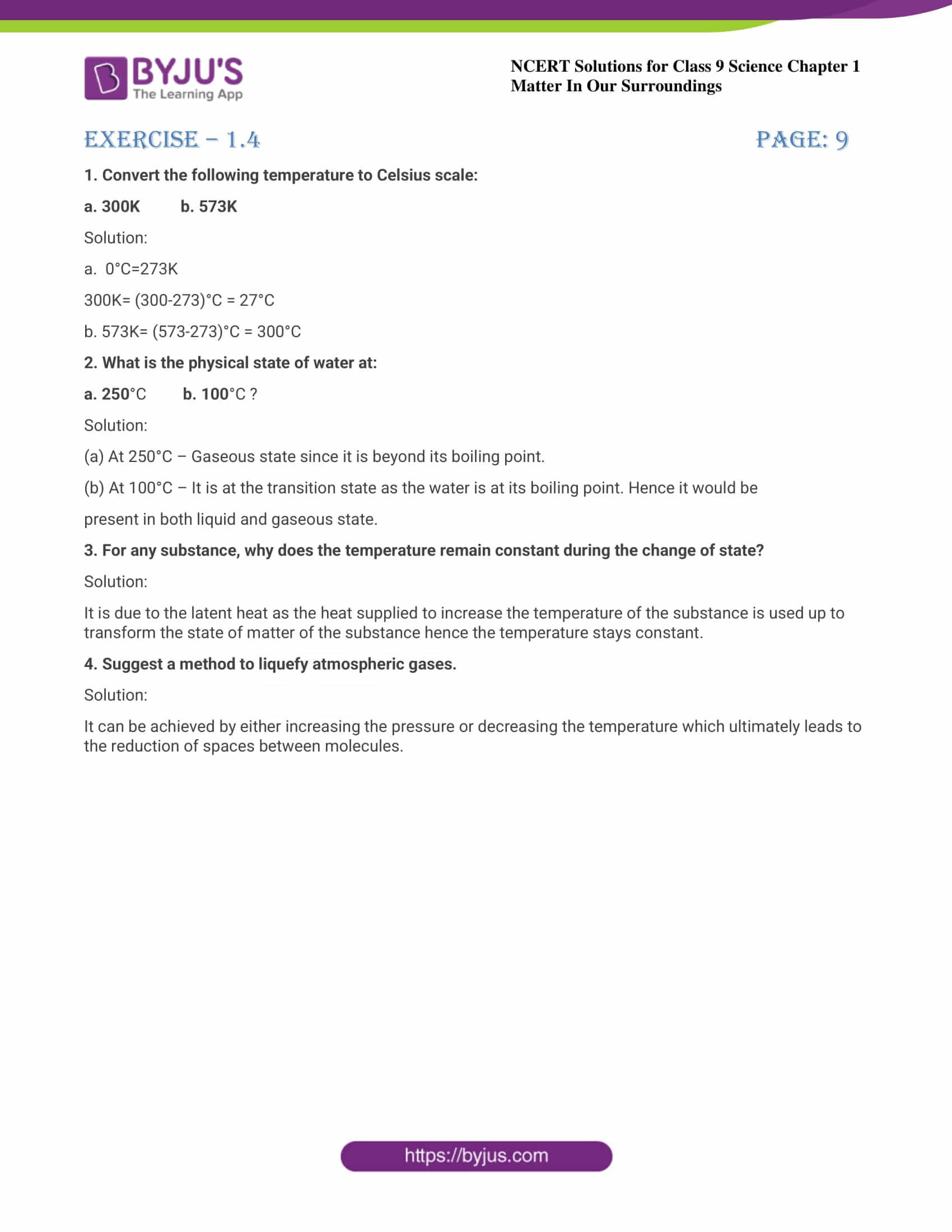 NCERT Solutions for Class 9 Science Chapter 1 Matter in Our Surroundings