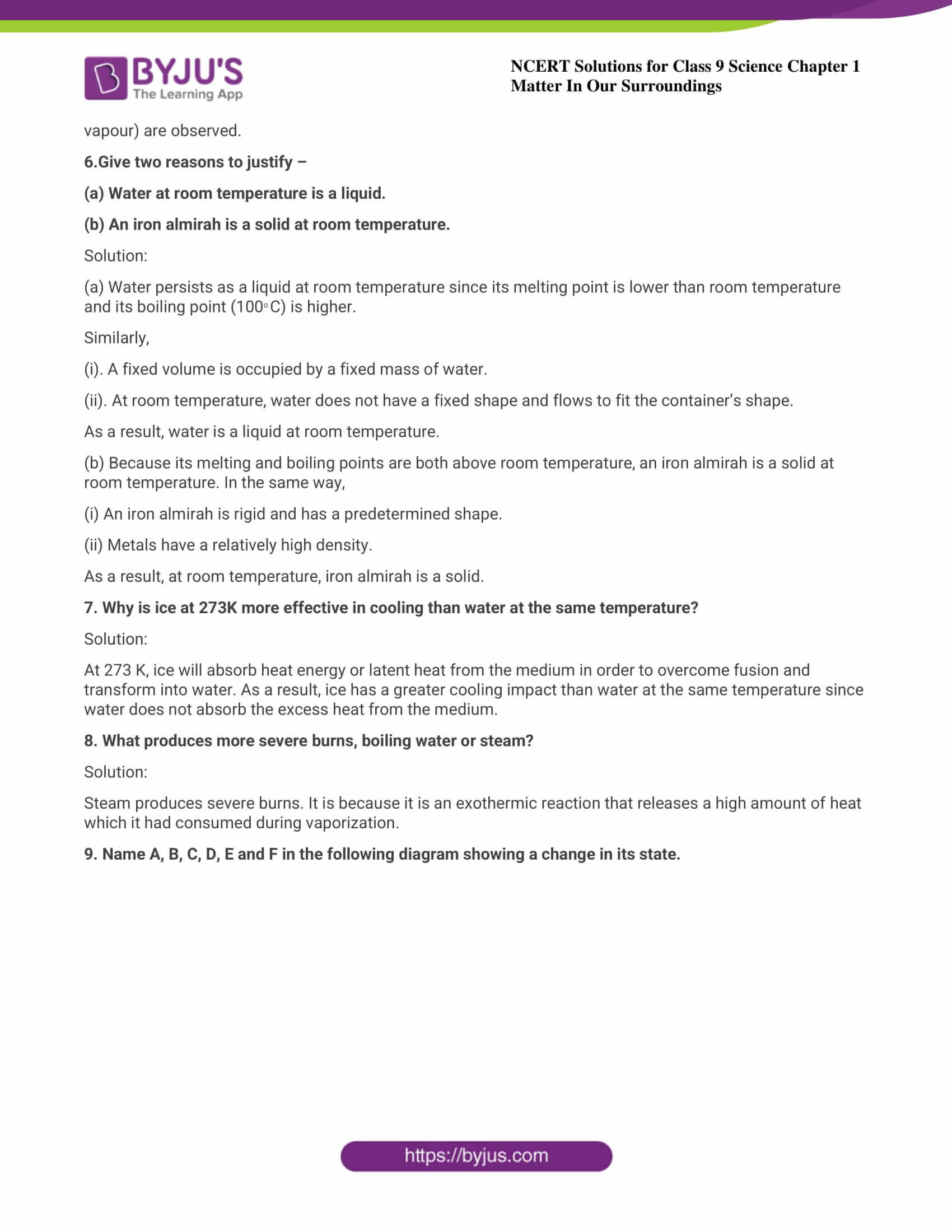 NCERT Solutions for Class 9 Science Chapter 1 Matter in Our Surroundings