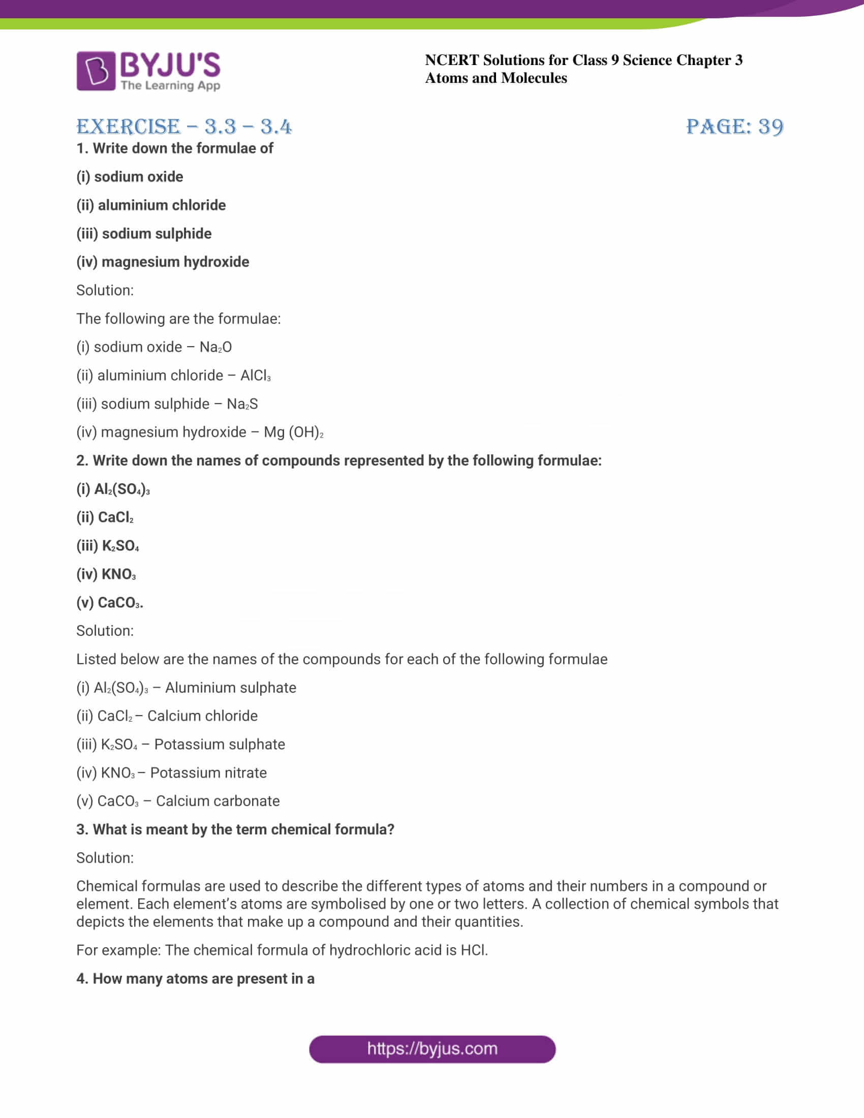 NCERT Solutions Class 9 Science Chapter 3 Atoms And Molecules - Free ...