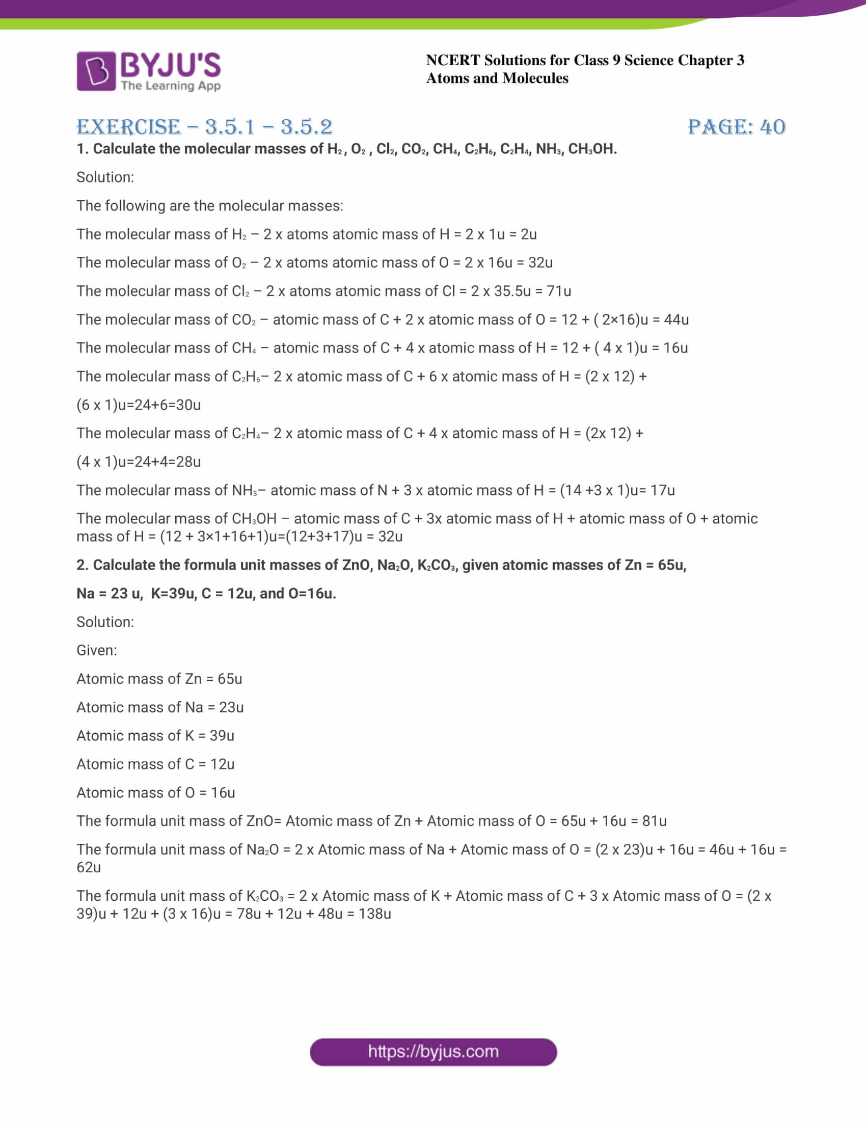 NCERT Solutions Class 9 Science Chapter 3 Atoms And Molecules - Free ...