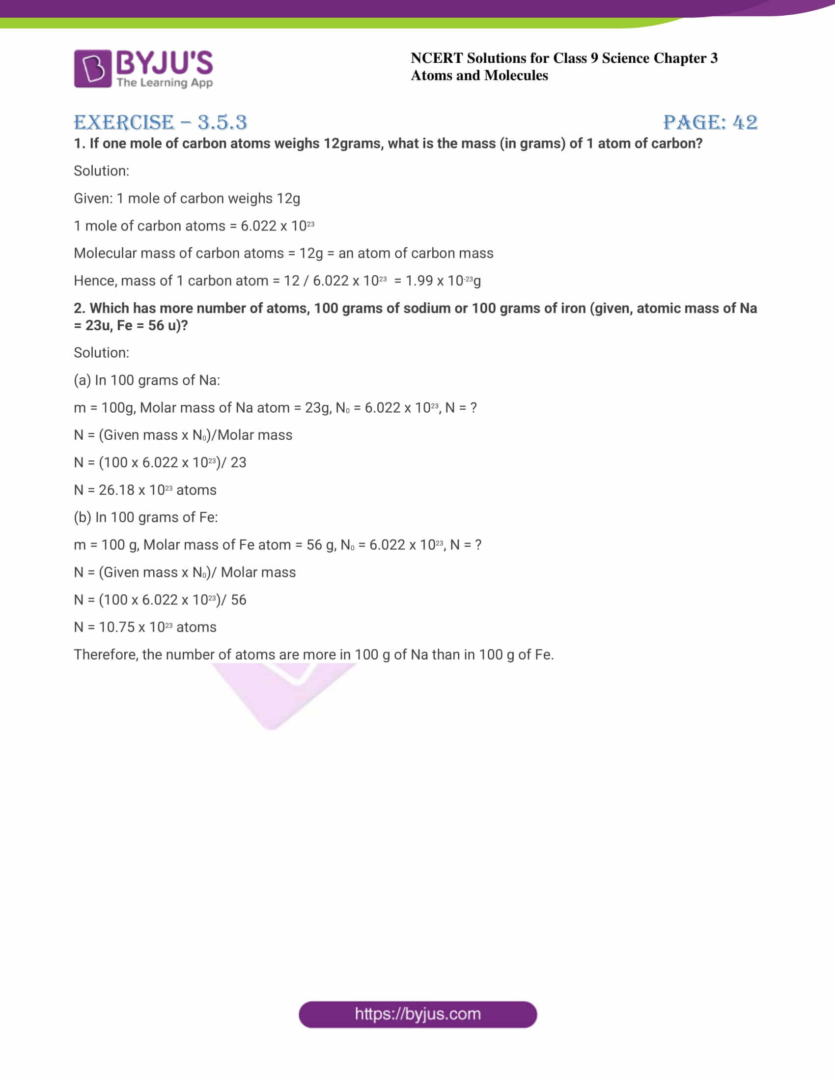 NCERT Solutions Class 9 Science Chapter 3 Atoms And Molecules - Free ...