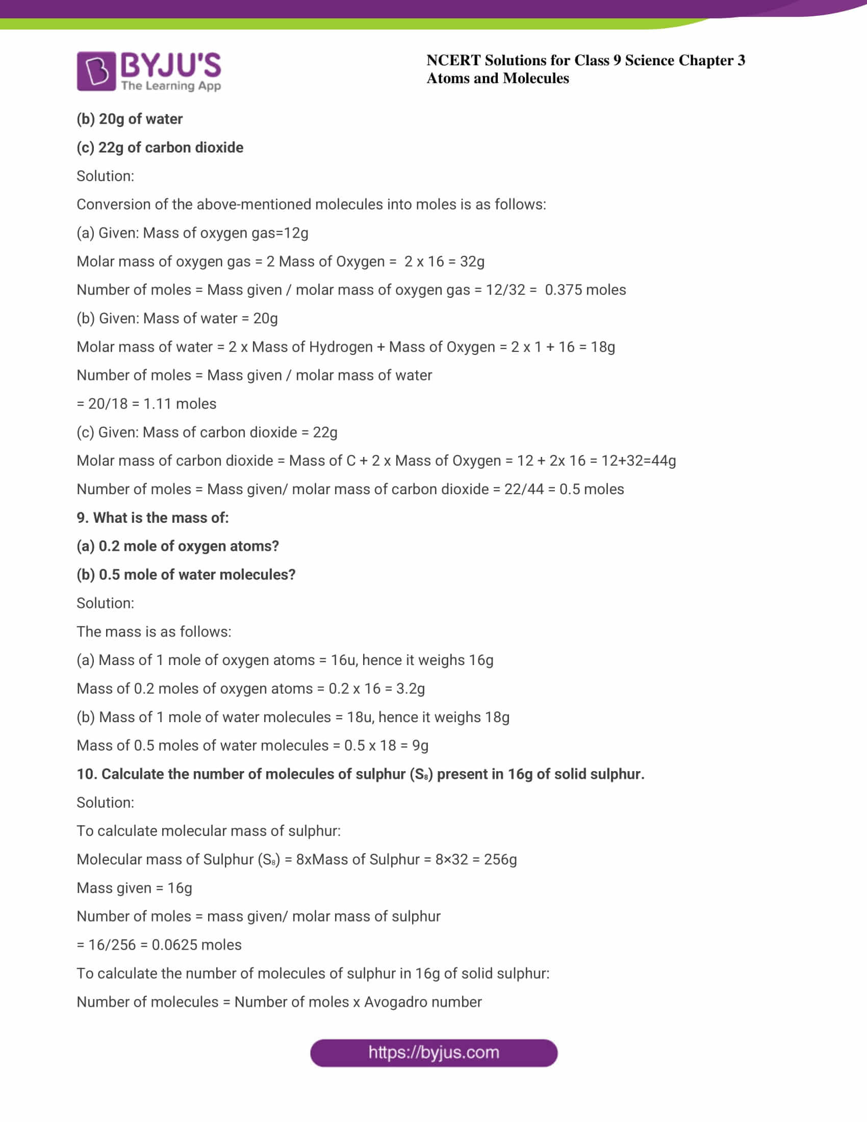 NCERT Solutions Class 9 Science Chapter 3 Atoms And Molecules - Free ...